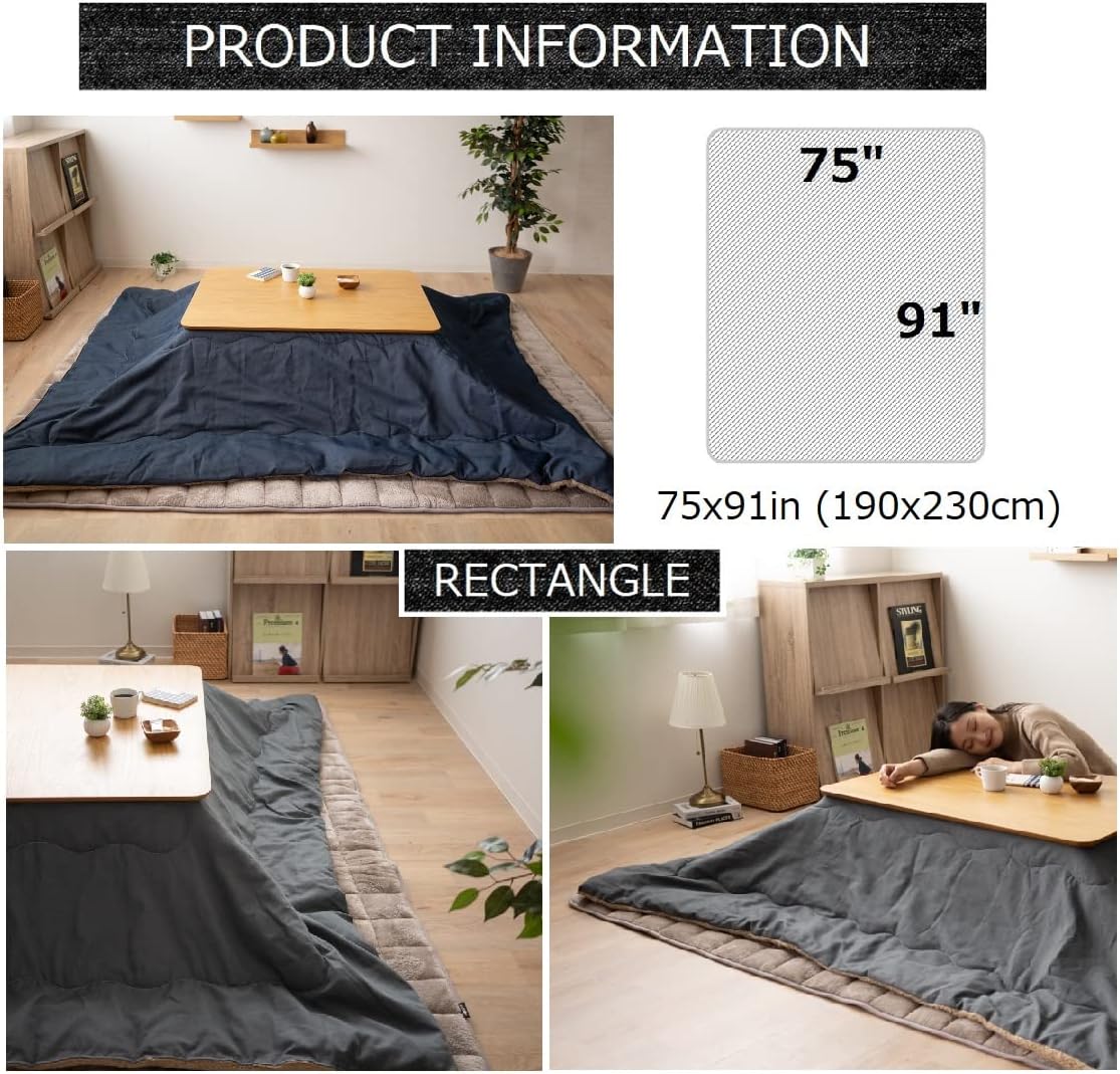 EMOOR Stylish Denim & Fake Sheep Fur Boa Fleece Kotatsu Futon Comforter ...