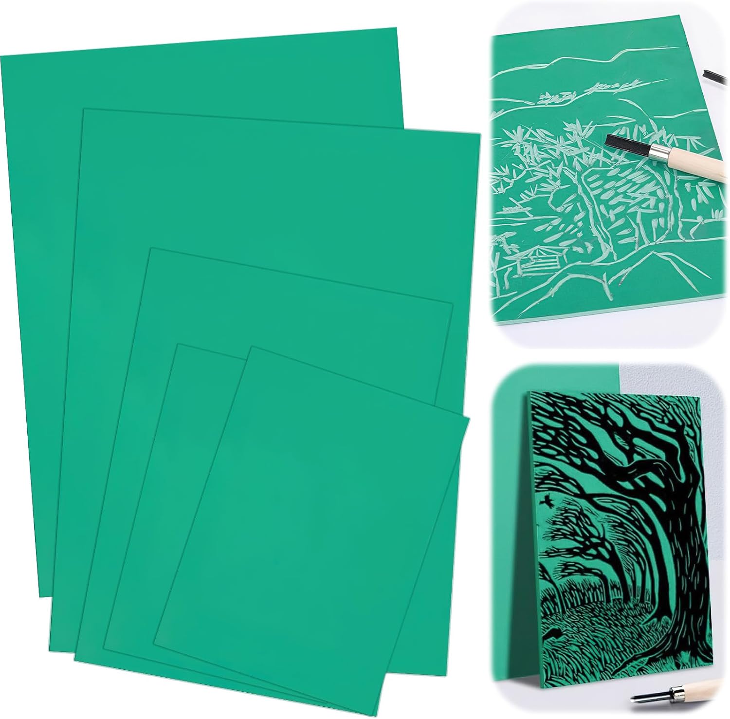 Hlimior Pack of 5 Soft Rubber Lino Printing Plates for Engraving, Green ...