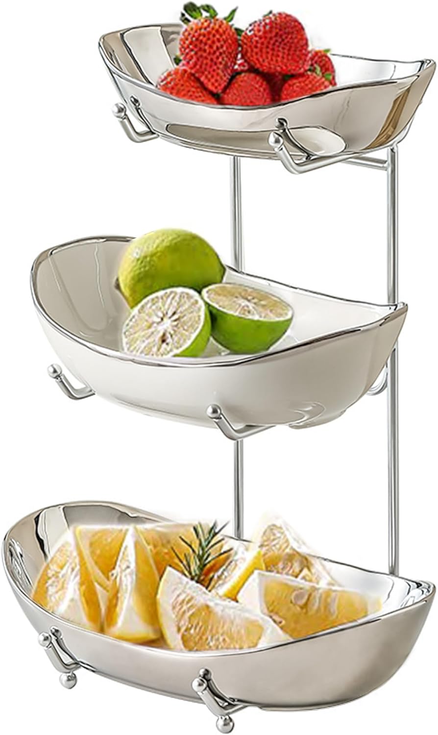 Amazon.com: Ceramic Oval Tiered Serving bowls Tray Set，White 3 Tier ...