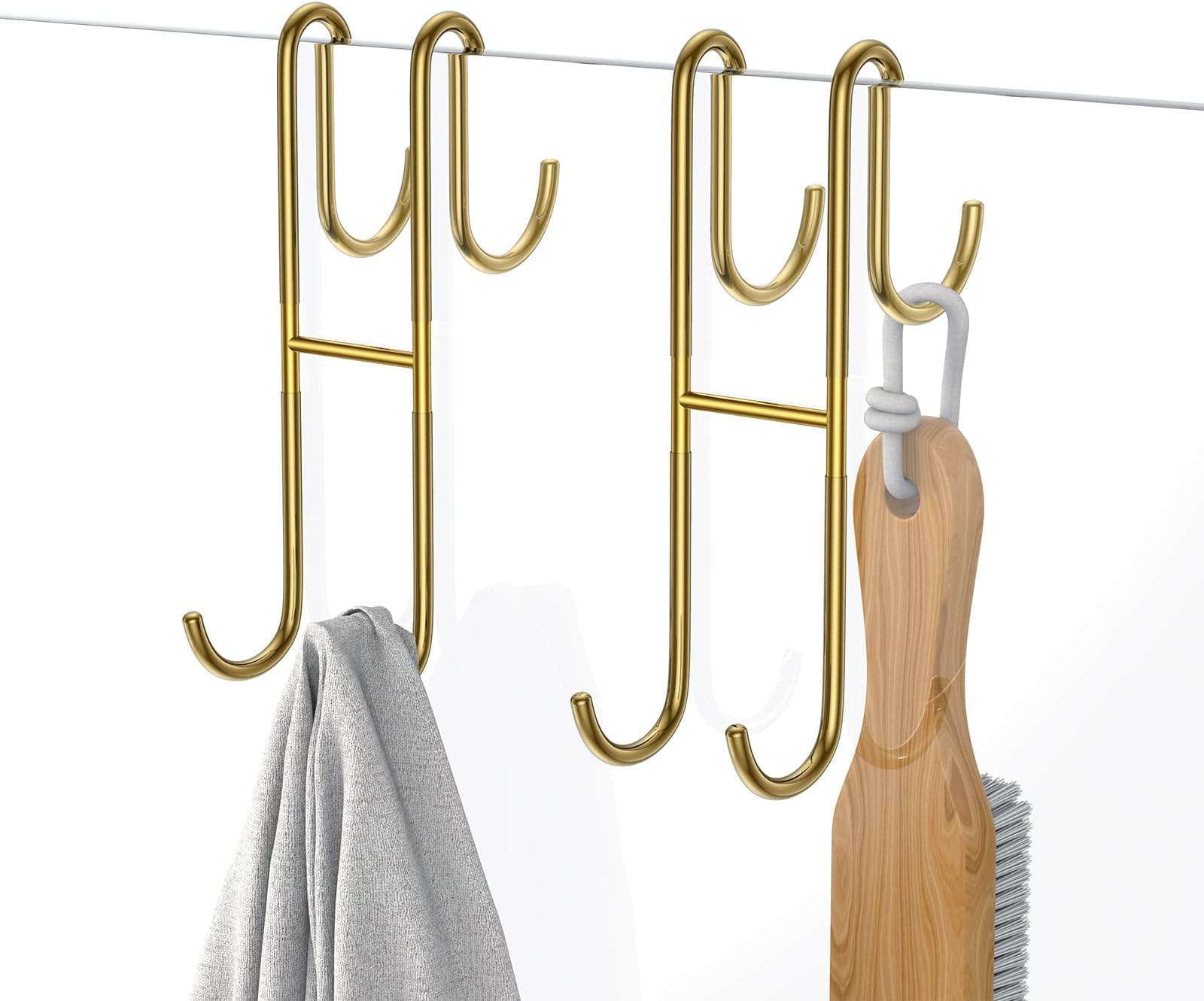 SSTOOHL Over Shower Glass Door Hook, 2 Pack Gold Stainless Steel ...