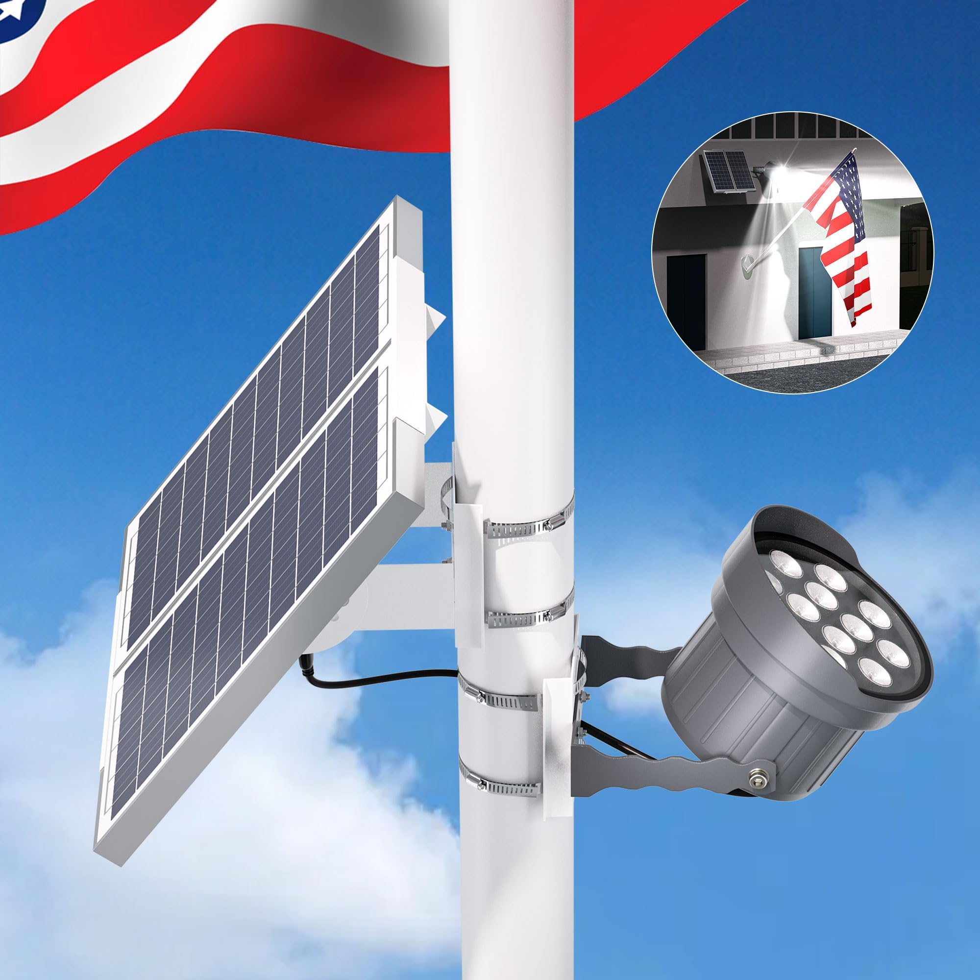 Amazon.com : Ofuray Solar Flag Pole Light,24W Upgrade Big Solar Light ...