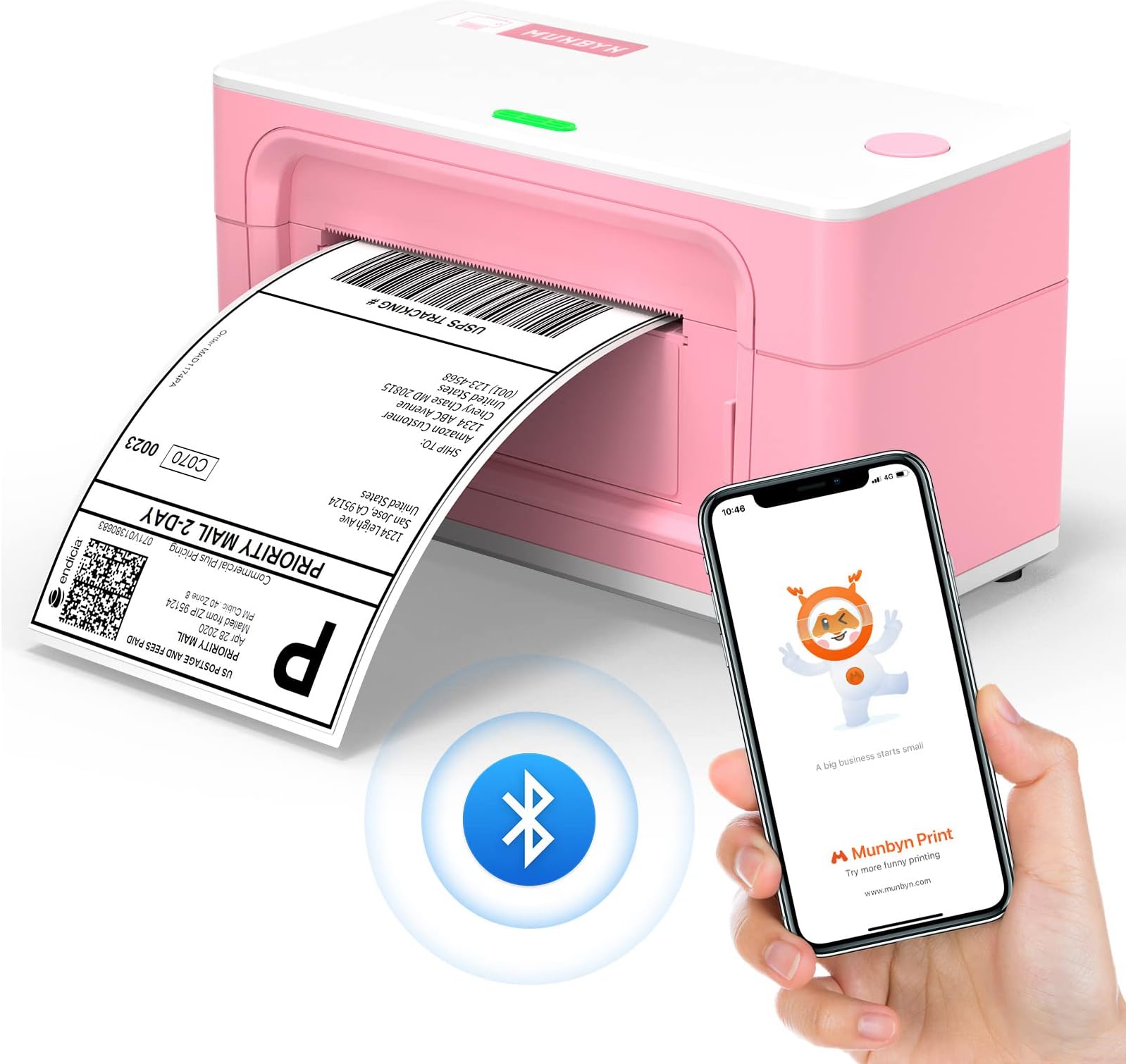 MUNBYN Shipping Label Printer Bluetooth, Postage Thermal Label Printer ...