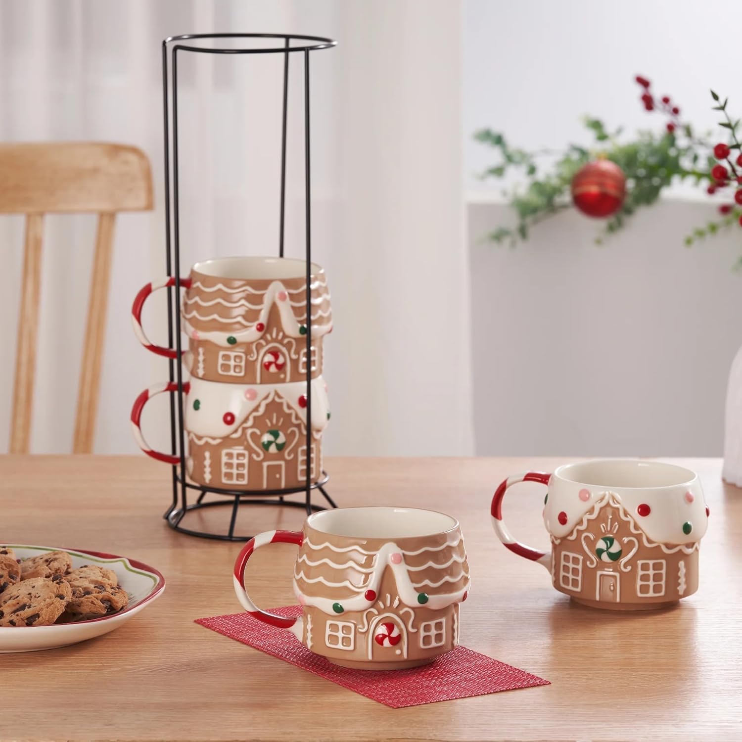 Amazon.com: Christmas Gingerbread House Stacking Ceramic Mugs, 11.5 Oz ...