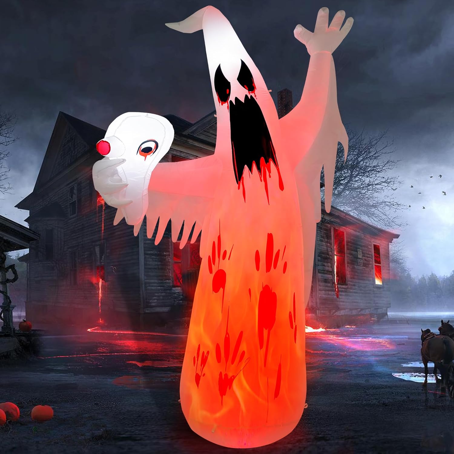 Amazon.com: Danxilu 12 FT Halloween Inflatable Ghost with Rotating ...
