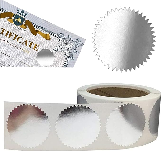 Certificate Award Seals, Silver Metallic Stickers With Serrated Edge 2 ...