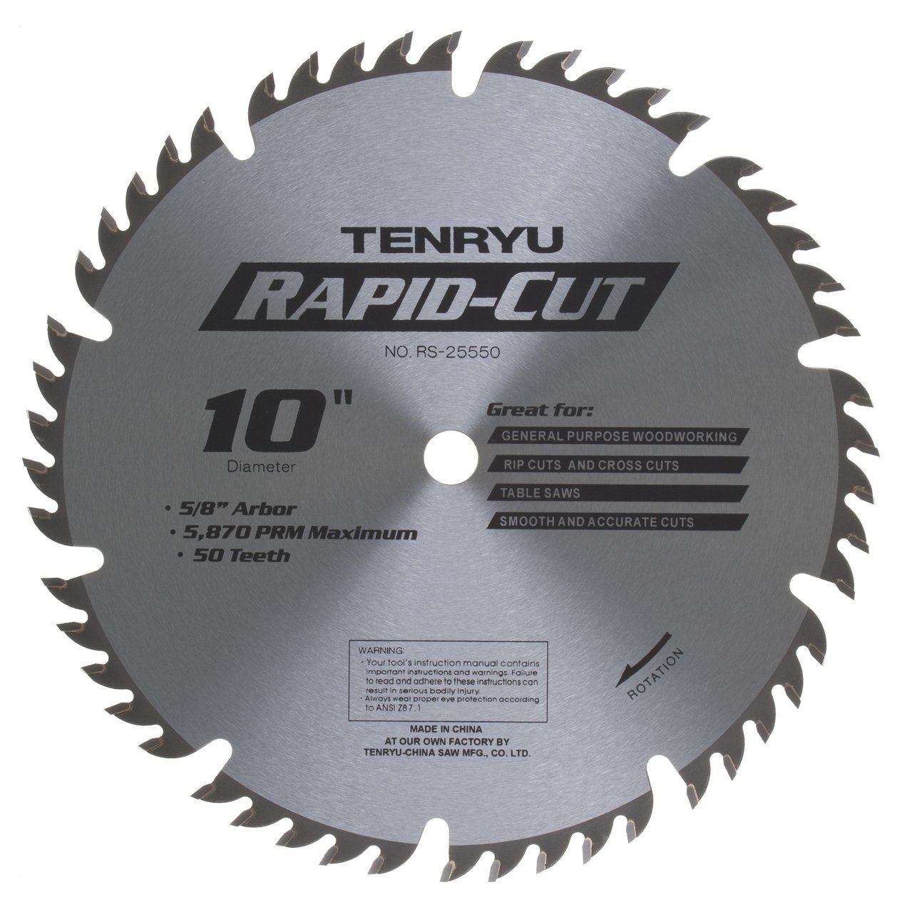Tenryu RS-25550 10" 50 Tooth 5/8" Arbor all purpose wood blade ...