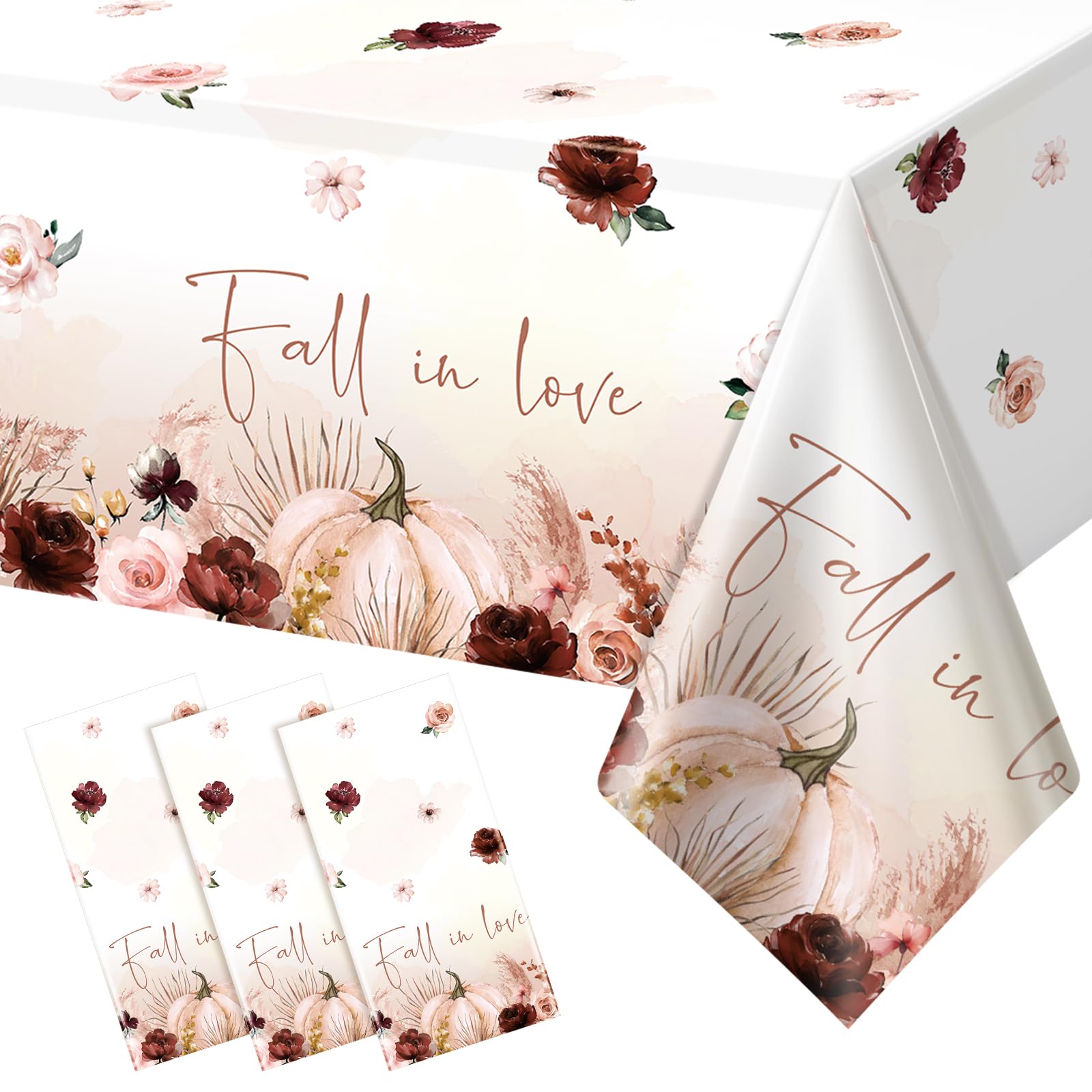 Amazon.com: YIDAKO 3Pcs Fall in Love Plastic Tablecloths, Disposable ...