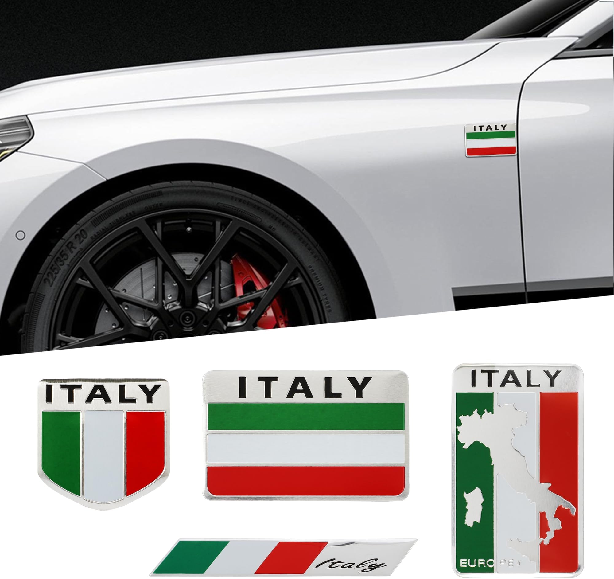 Amazon.com: Generic Car Alloy Aluminum 3D Italy Italian Flag Emblem ...