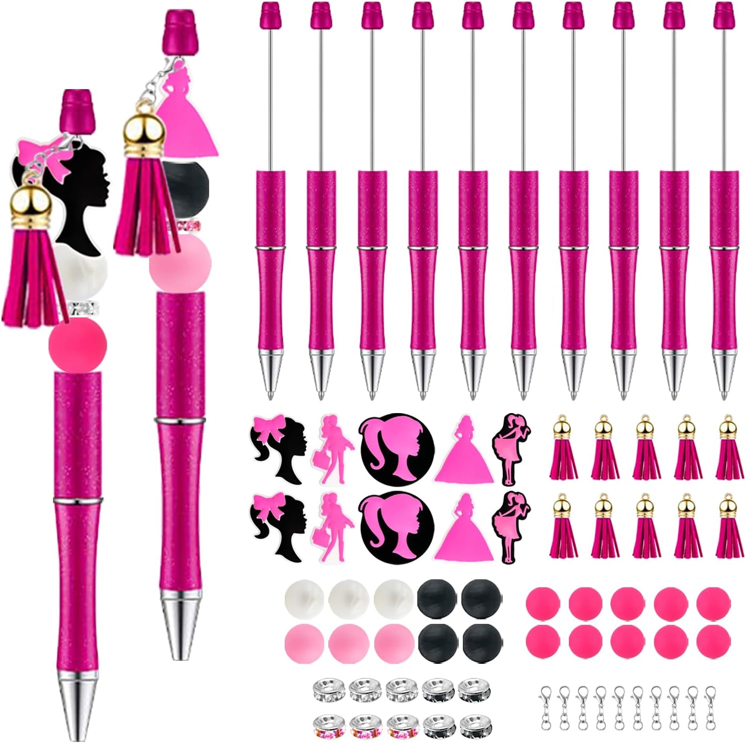 Amazon.com: merrisport 10 Pcs Plastic Beadable Pens with 40 Pink Girl ...