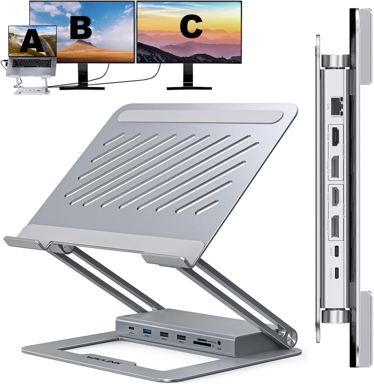 Amazon.com: WAVLINK Laptop Docking Station Stand Dual Monitors, 2K ...