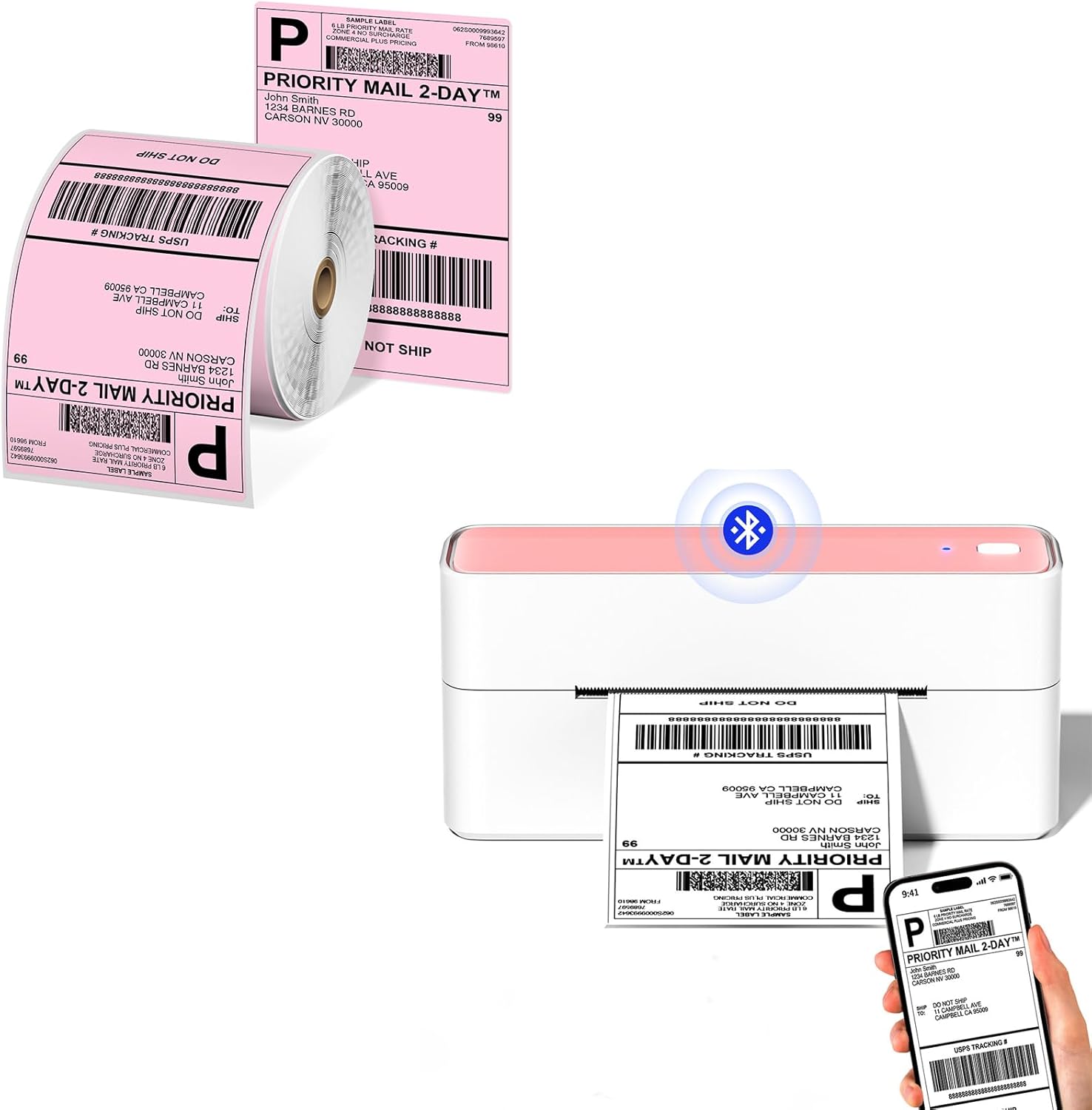 Amazon.com : Phomemo 241BT Pink Shipping Label Printer with 1 Roll 4x6 ...