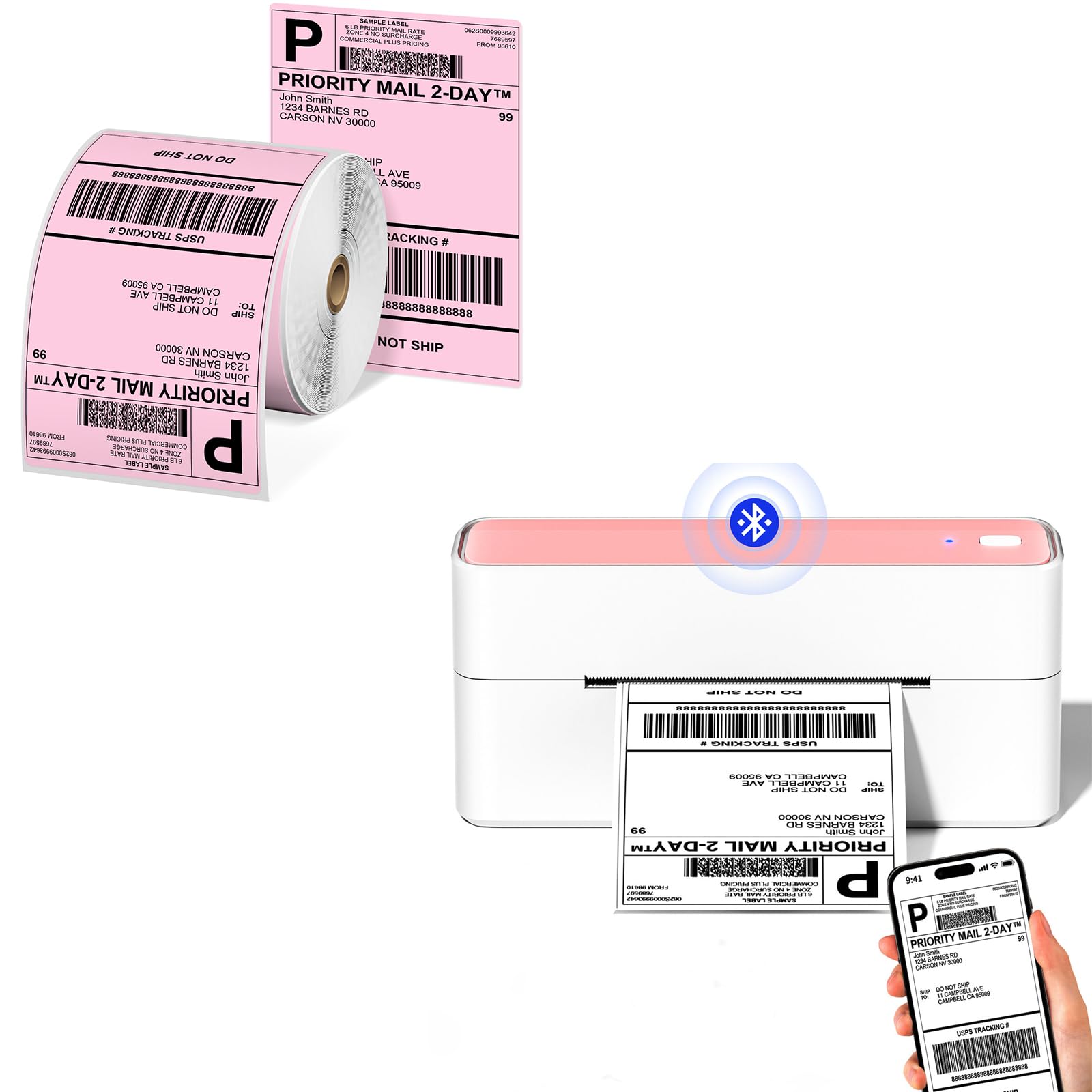 Amazon.com : Phomemo 241BT Pink Shipping Label Printer with 1 Roll 4x6 ...