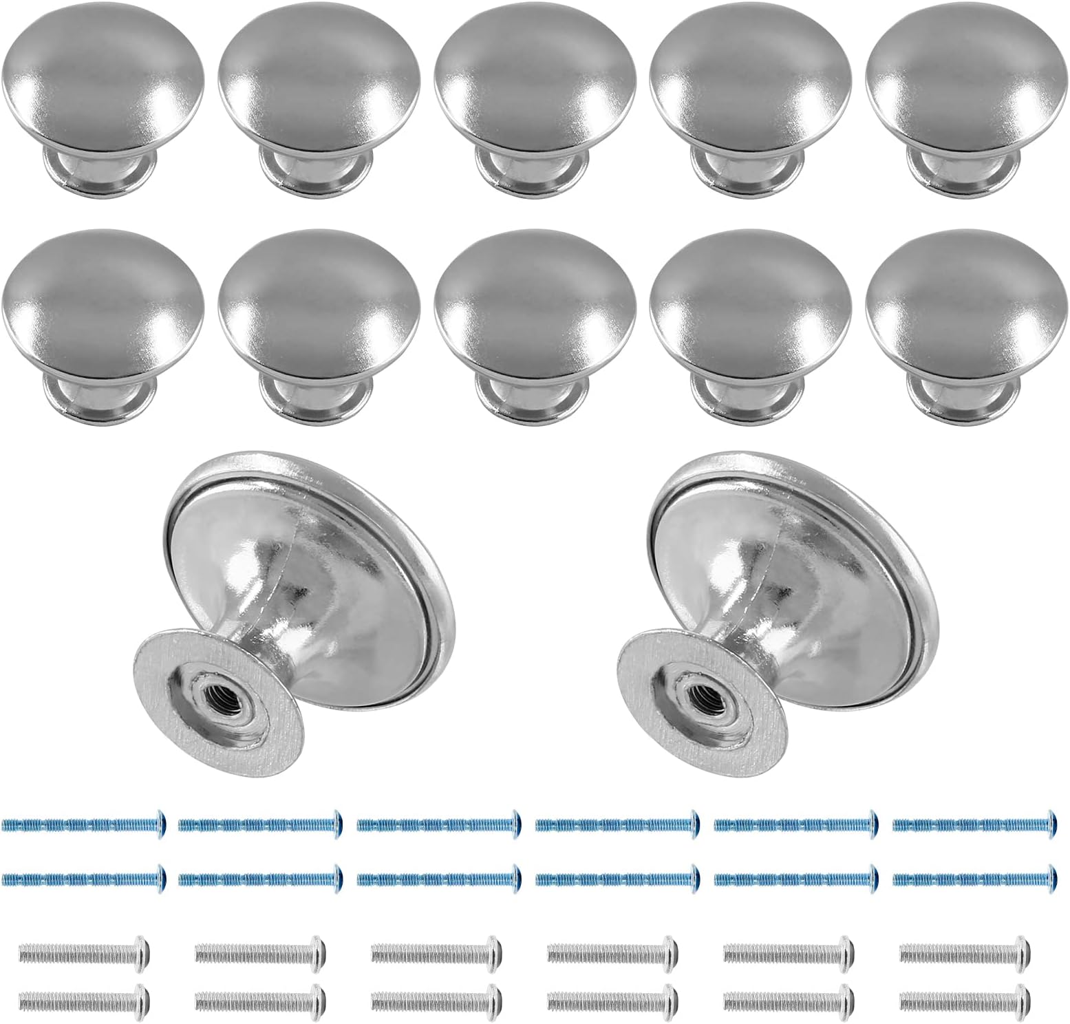 Cionyce 12 Pcs Silver Cabinet Knobs Metal Drawer Knobs Round Dresser ...