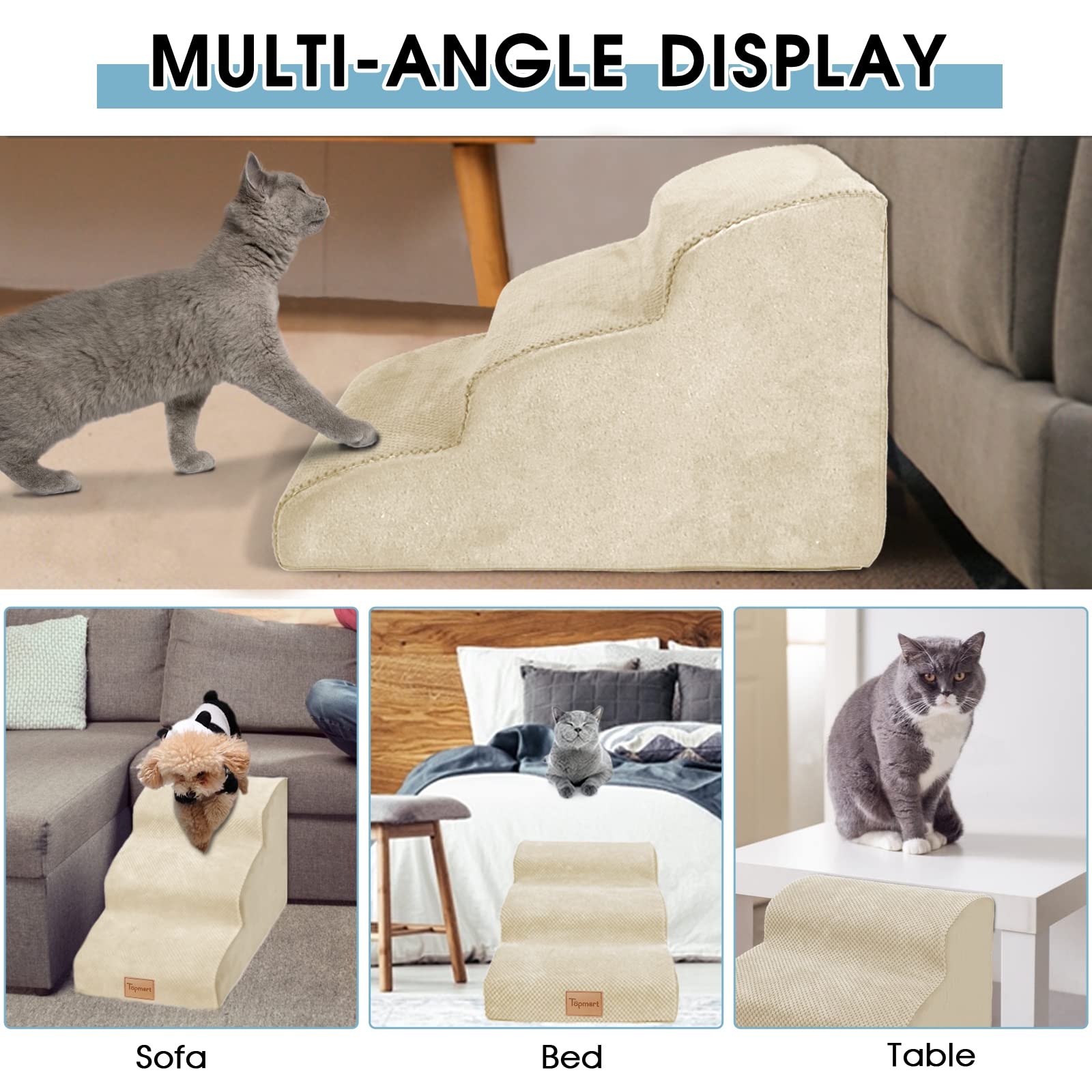 Topmart 3 Tiers Foam Dog Ramps/Steps,Non-Slip Dog Steps with Waterproof ...
