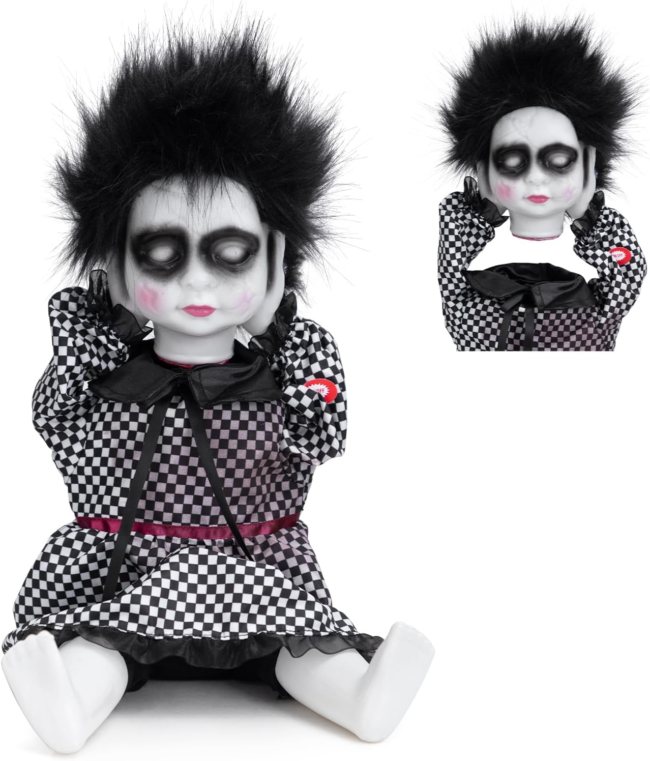 Amazon.com: HollyHOME Halloween Creepy Doll with Black Hair Animatronic ...