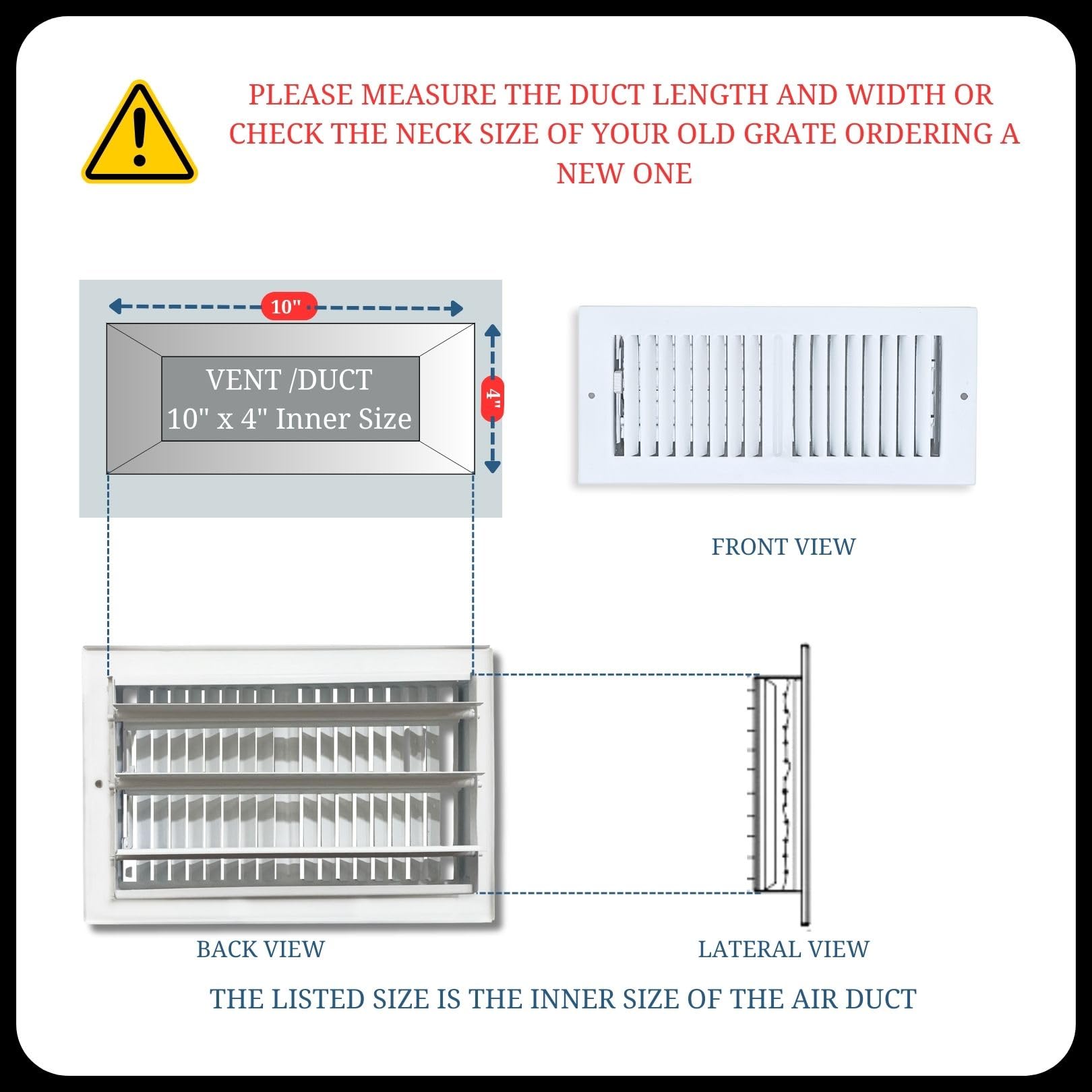 Snapklik.com : Ceiling Vent Register 10x4 Steel 2-Way Adjustable Air ...