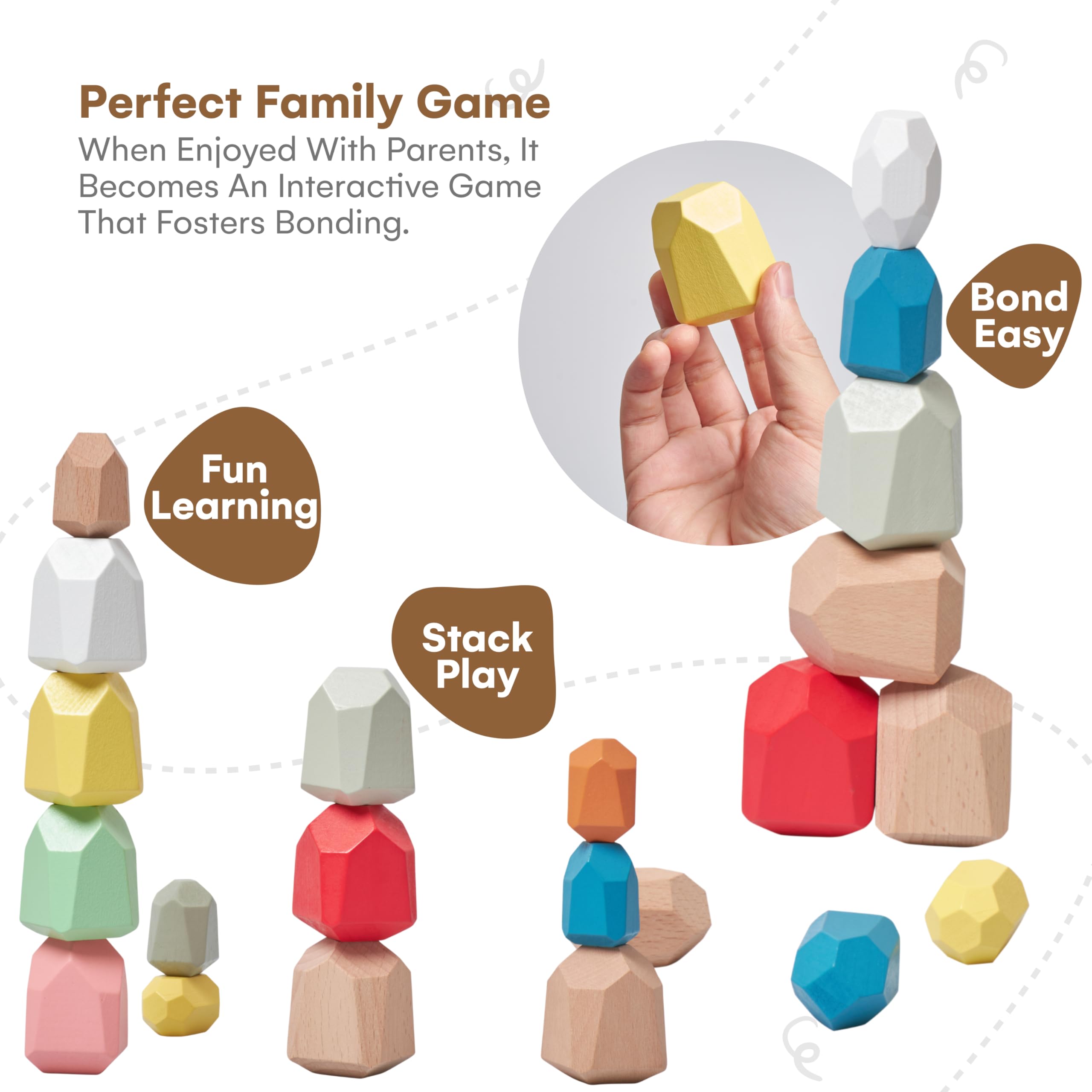 Snapklik.com : CHILDLIKE BEHAVIOR 36-Piece Wooden Stacking Rocks Game ...