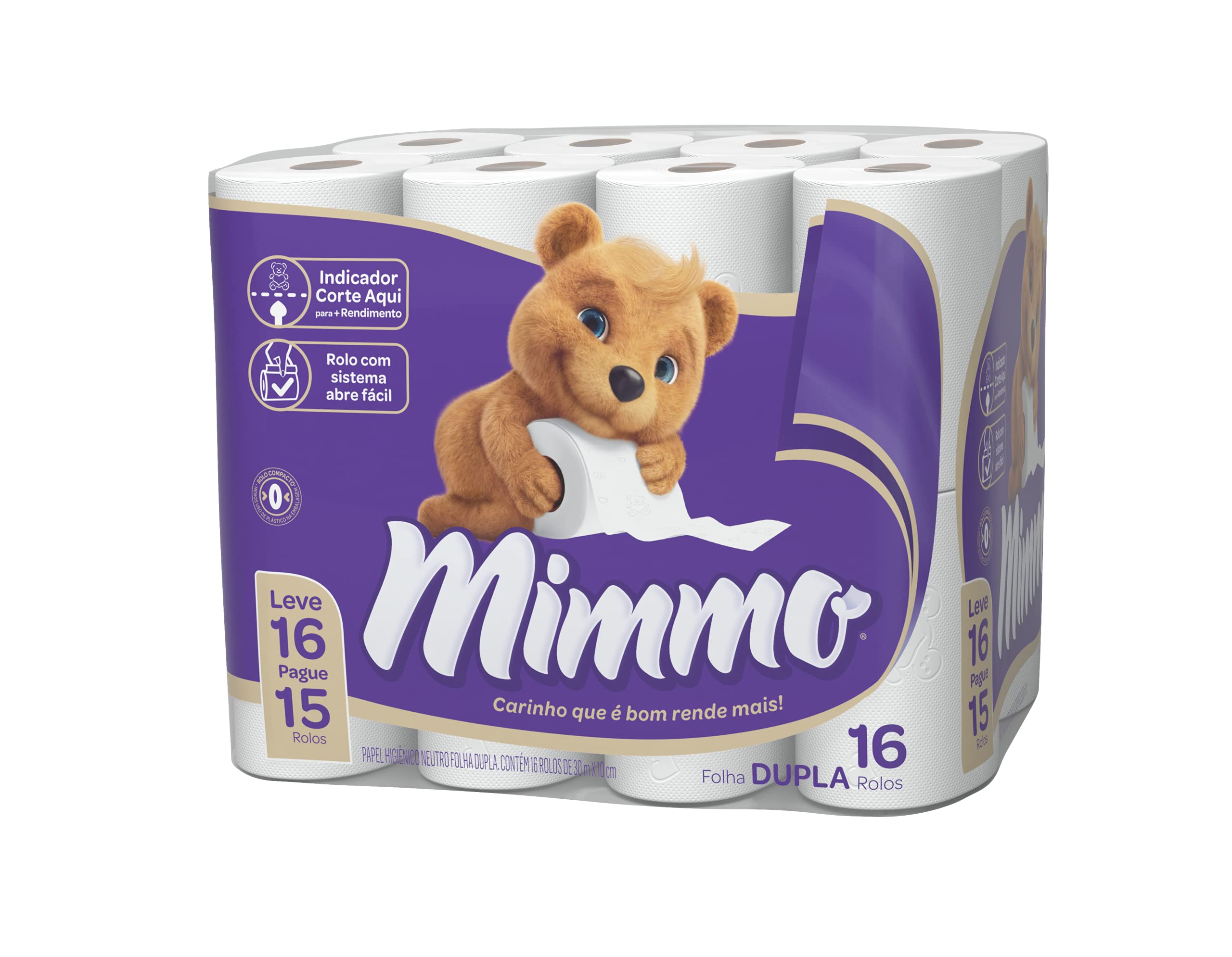 Mimmo Papel Higienico Folha Dupla, 30m, Leve 16 Pague 15 Rolos | Amazon ...