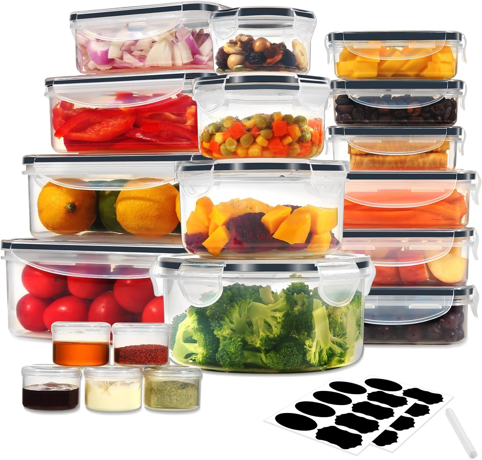 YASHE 4PCS Plastic Food Storage Containers (3.7L/125oz), Airtight Food ...