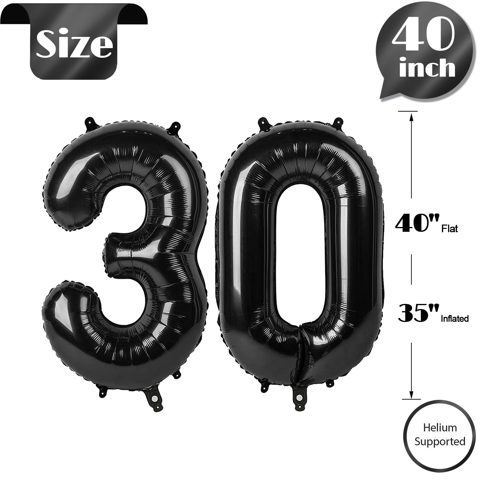 Snapklik.com : Black Number 30 Balloon 40 Inch, 30 Number Balloons ...