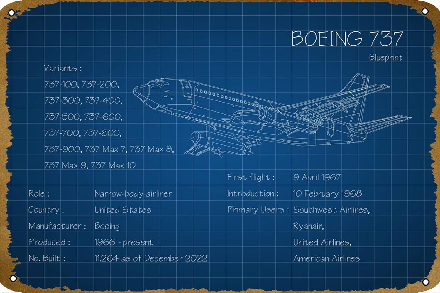 Amazon.com: Boeing 737 Posters tin Sign Metal Cafe bar Home Wall Art ...