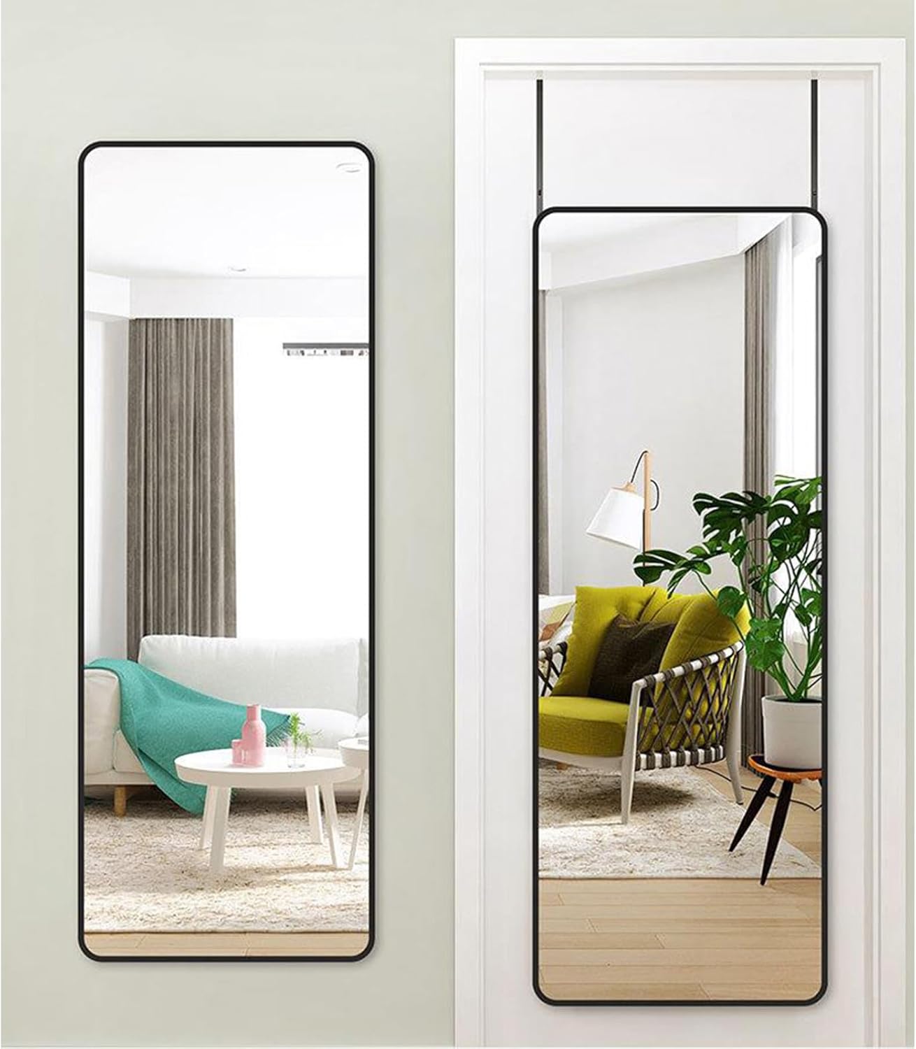 Warmiehomy Over Door Mirror Full Length, Black Wall Mounted Mirror, 37 ...