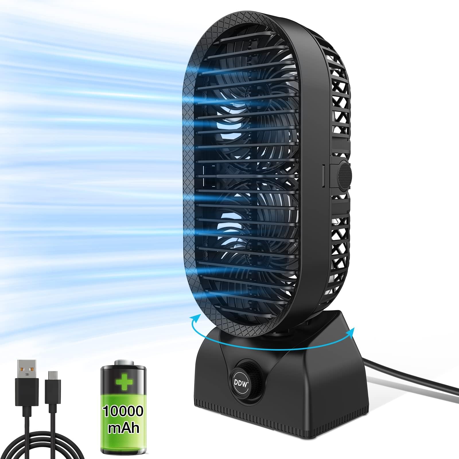 Amazon.com: Small Tower Fan For Bedroom Desk, 10000mAh Rechargeable ...