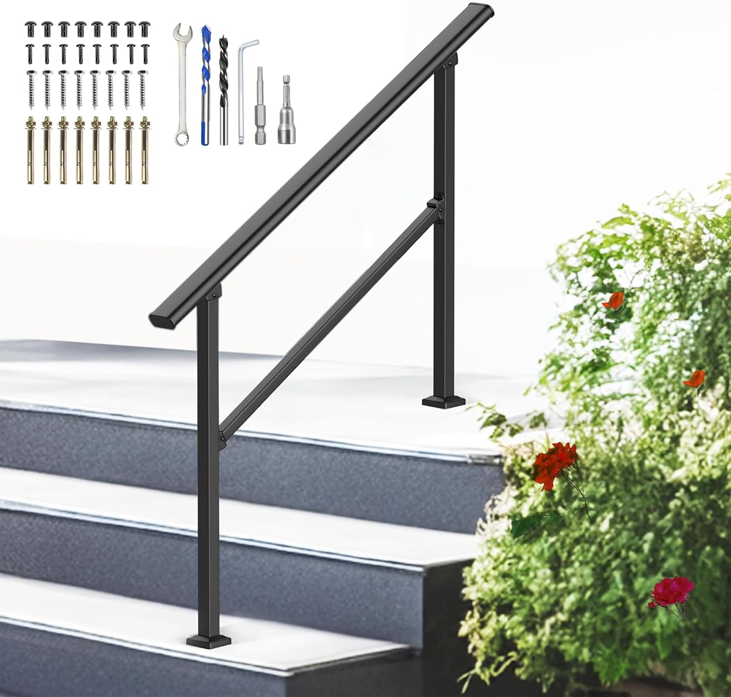 Hand Rails for Outdoor Steps, 3 Step Outdoor Stair Railing Kit ...