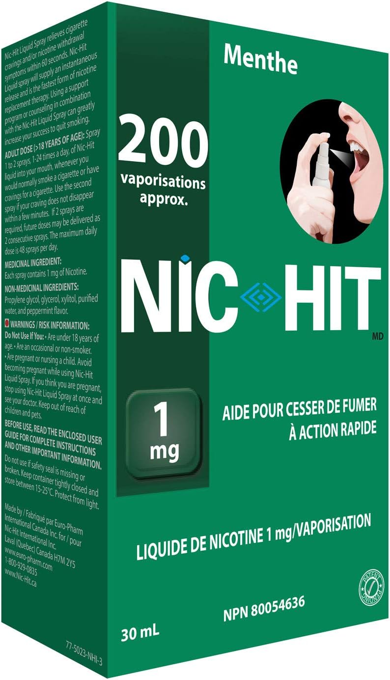 Quit Smoking Aid Nicotine Spray Nic-Hit Mint Flavor 1mg - 200 Sprays ...