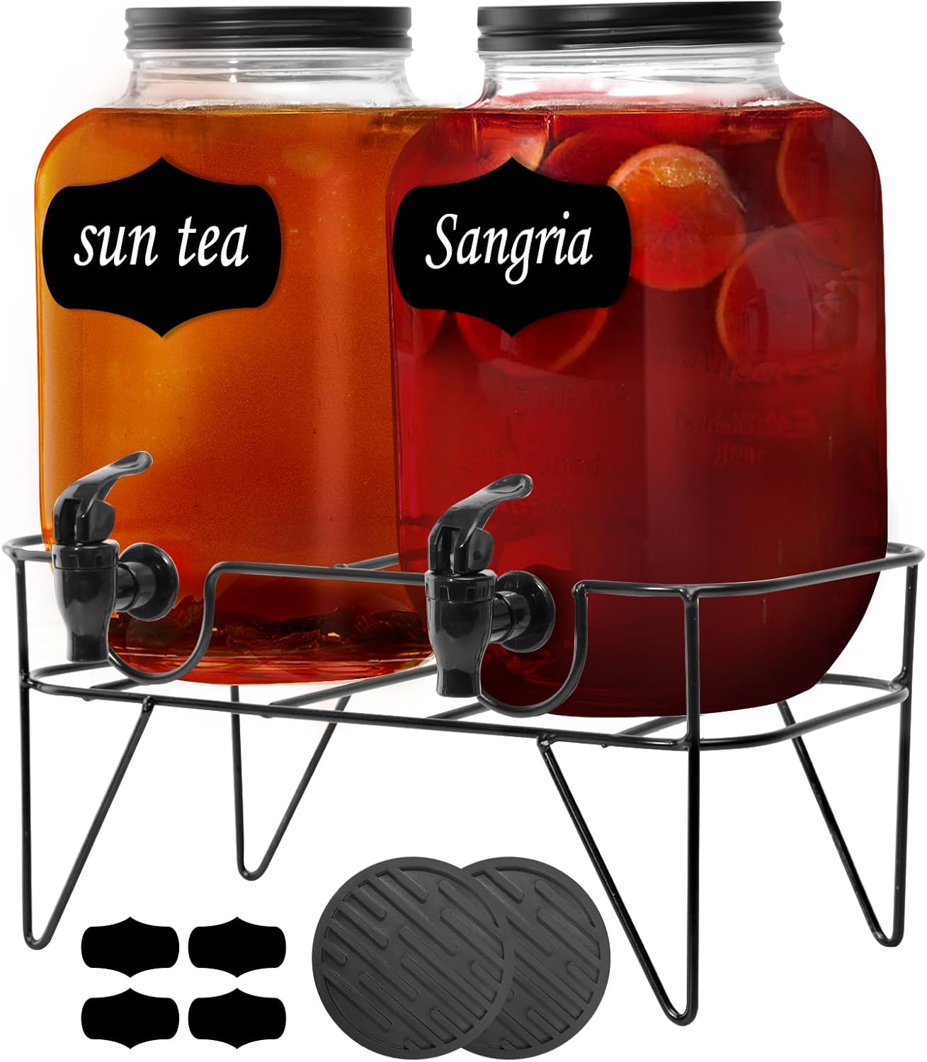 Amazon.com | 2-Pack glass drink dispenser - 1 Gallon Mason Jars w/Spout ...