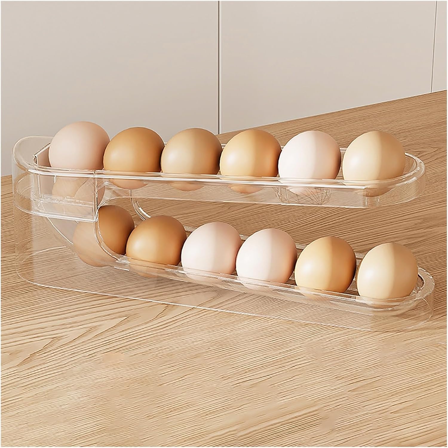 Amazon.com: Double-layer Rolling Egg Tray,Easy Access Fridge Egg Rack ...