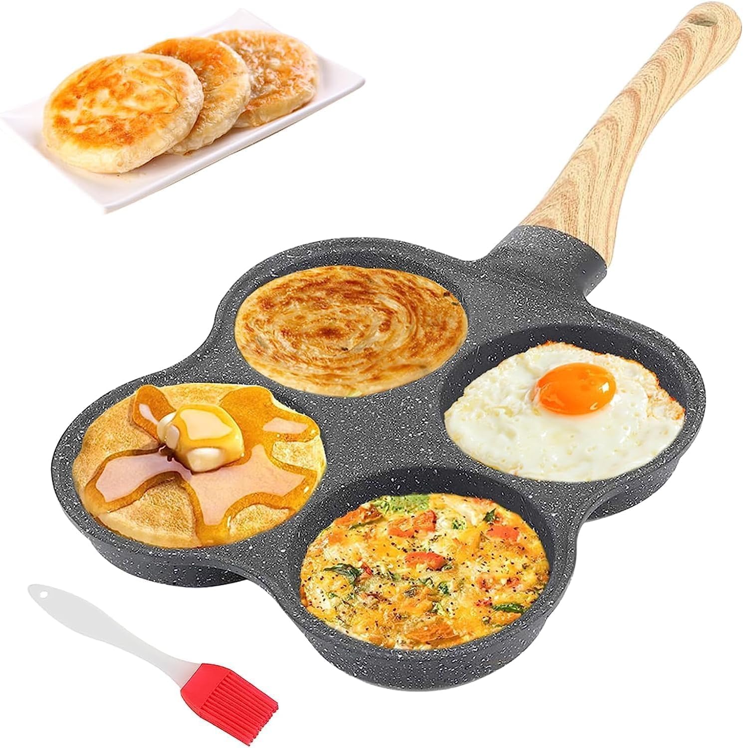 4 Hole Pancake Pan, Omelette Maker Non Stick Egg Frying Pan Aluminum ...