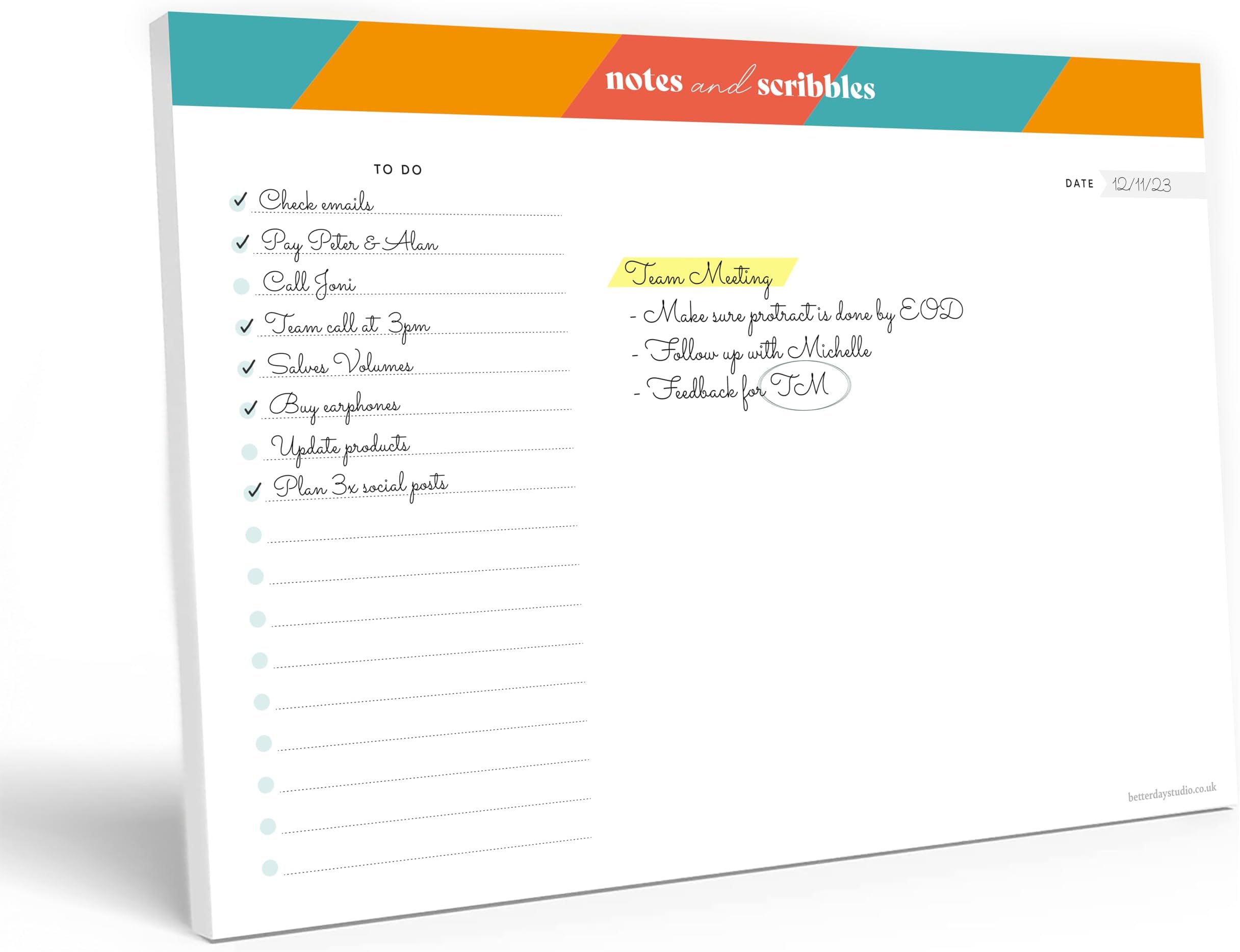 Notes & Scribbles - To Do List Pad - 52 Undated A4 Tear-Off Sheets ...