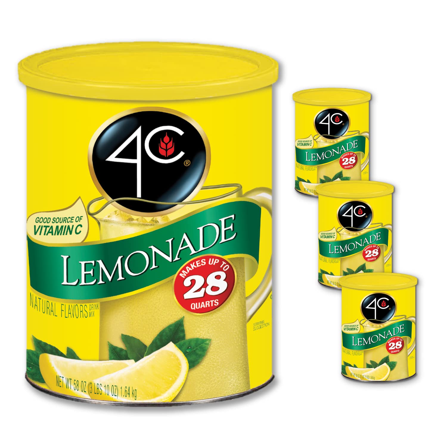 Amazon.com: 4C Powdered Drink Mix Cannisters, Lemonade 3 Pack, 28 ...