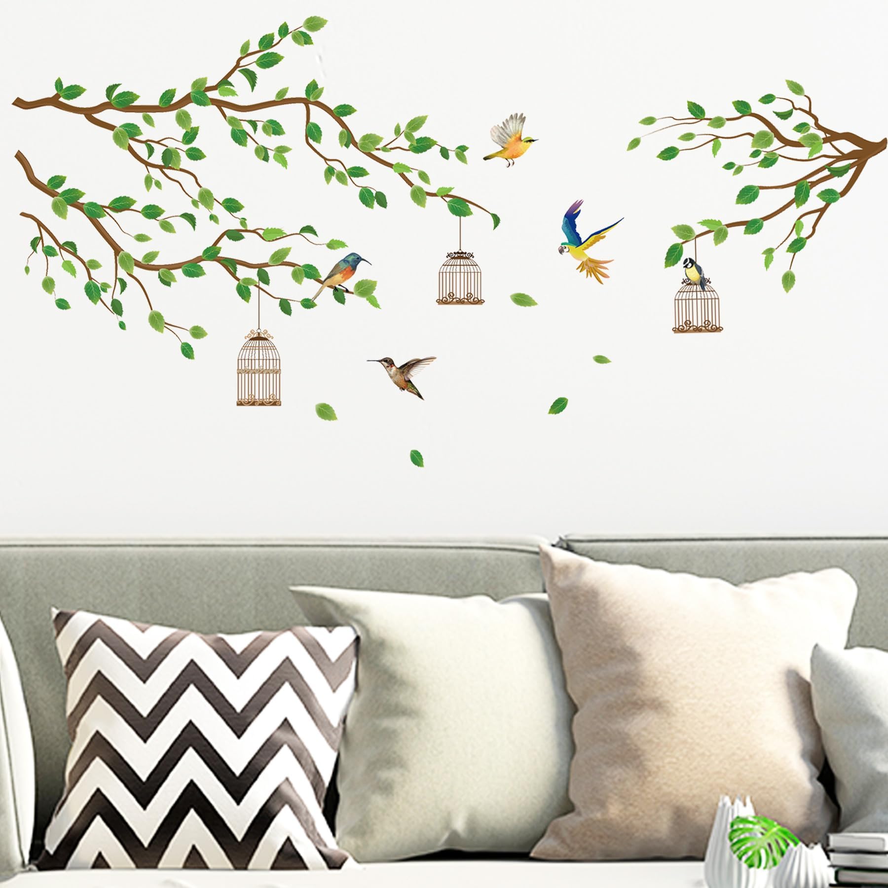 Amazon.com: 2 Sheets Spring Wall Decals Birds on Tree Branch Wall ...