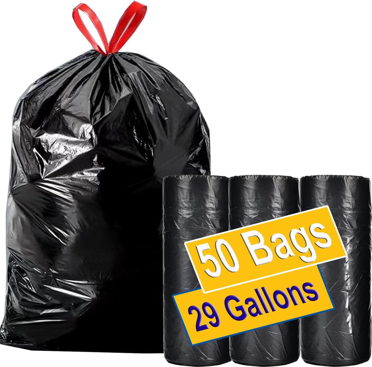 Purfex Drawstring Garbage Bags, 50 Count 30 Gallon Disposable ...