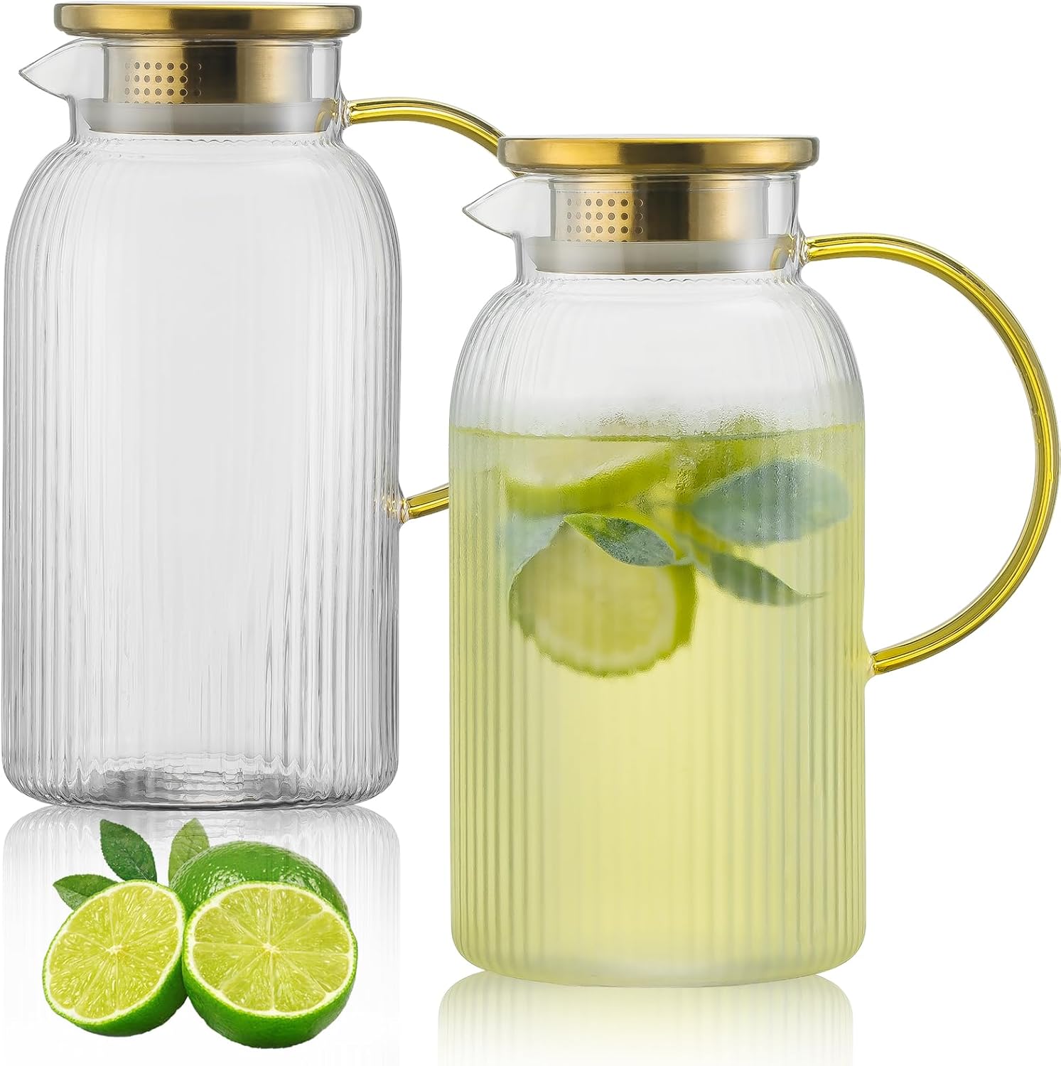 Amazon.com: Buaic 2 PACK Glass Pitcher with Lid, 68 oz/2L Liter Classic ...