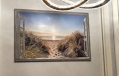 Amazon.de: Bild auf Leinwand mit Fenster-Motiv Fensterblick Dünenweg | 120 x 80 cm, Farbig, quer ...