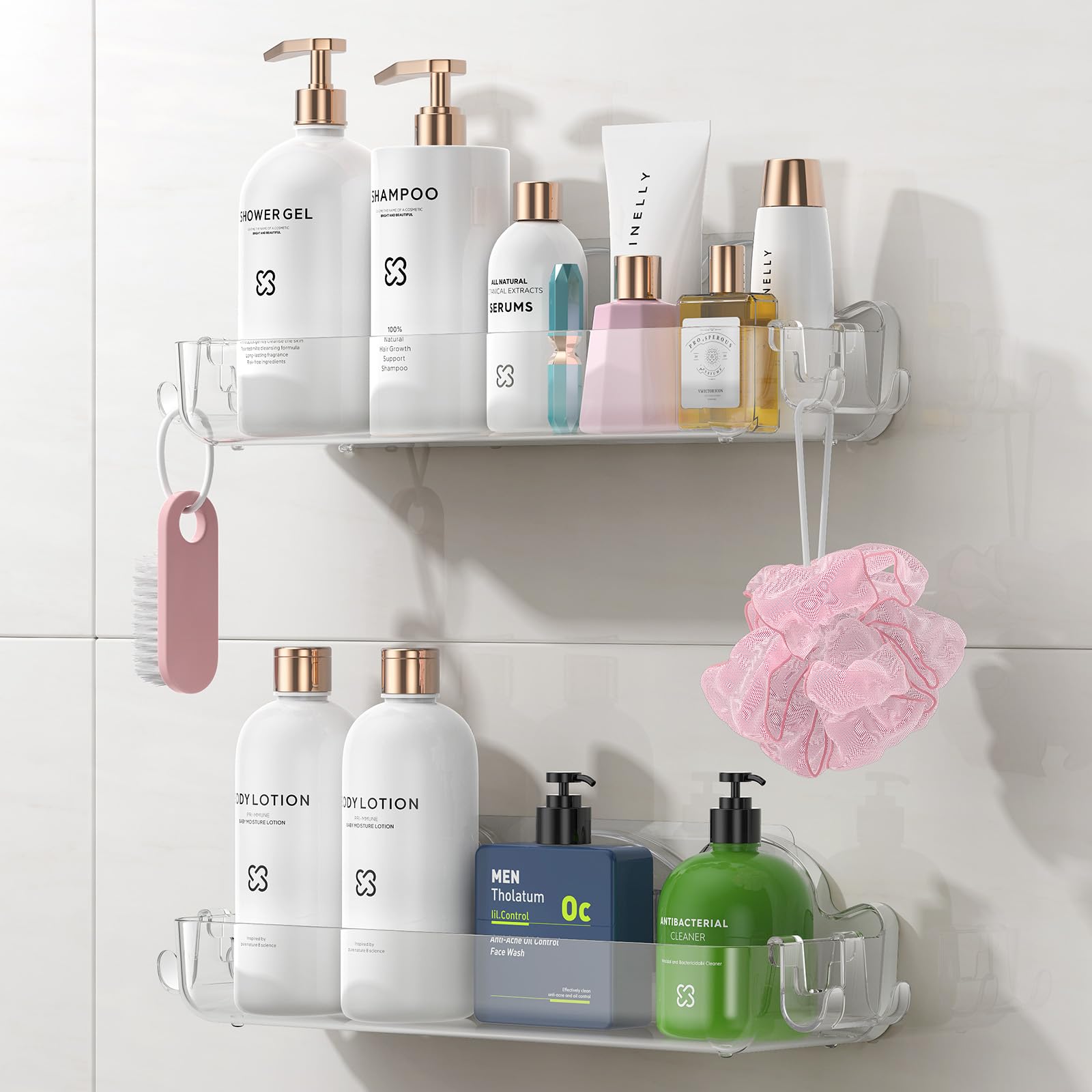 Amazon.com: ERRJUTSS 2 Pack Acrylic Shower Caddy Adhesive, No Drilling ...