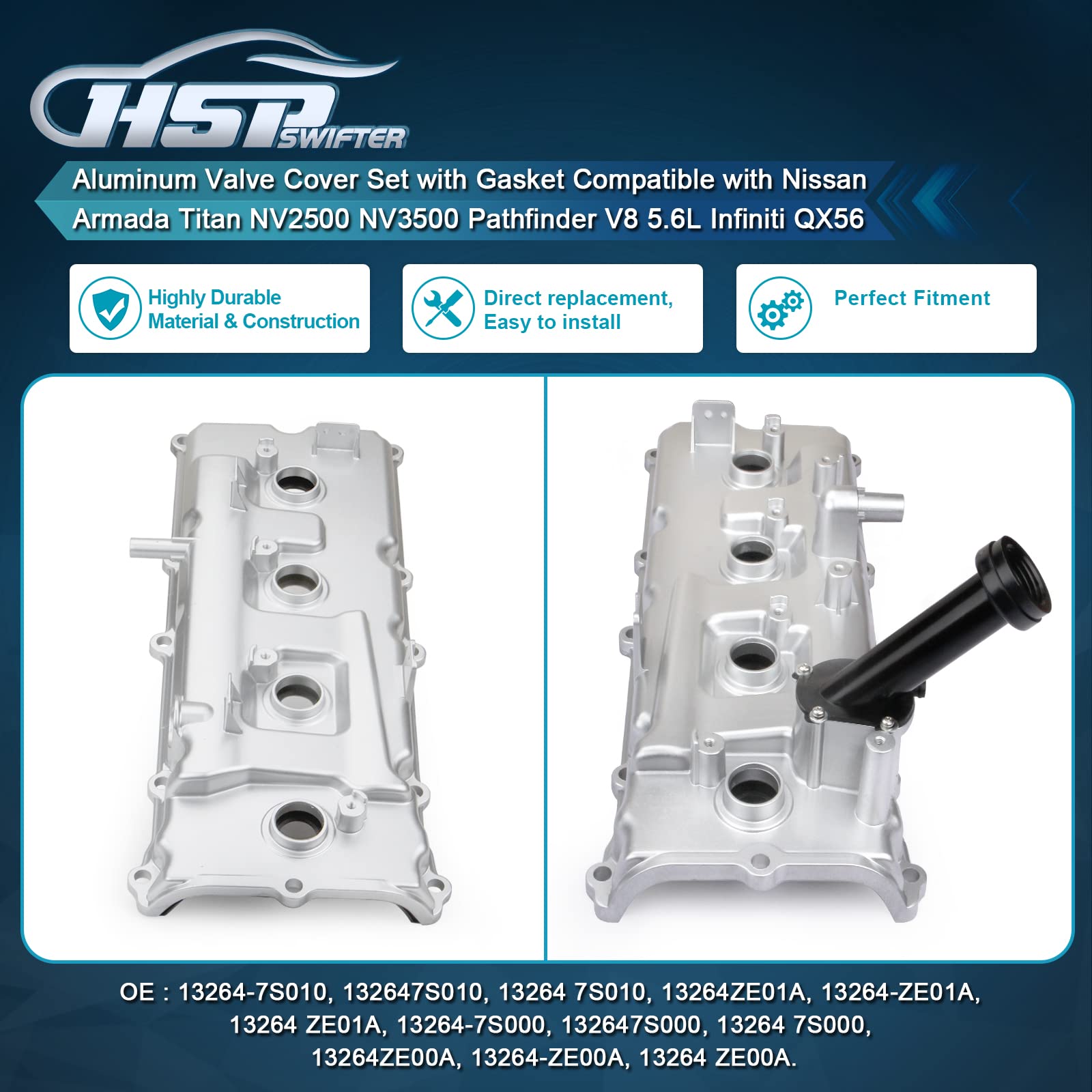 HSPSWIFTER Aluminum Valve Cover Set with Gasket Compatible with Nissan ...