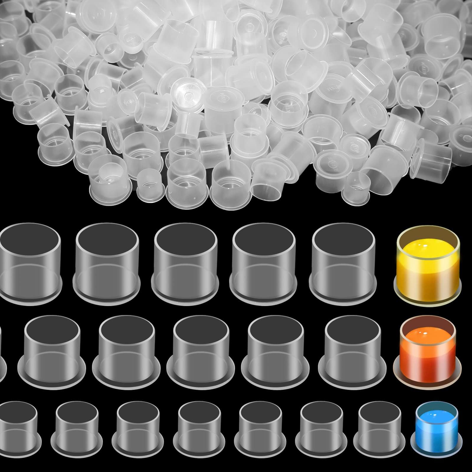 Amazon.com: Tattoo Ink Caps with Base 300pcs 3 Size Disposable Plastic ...