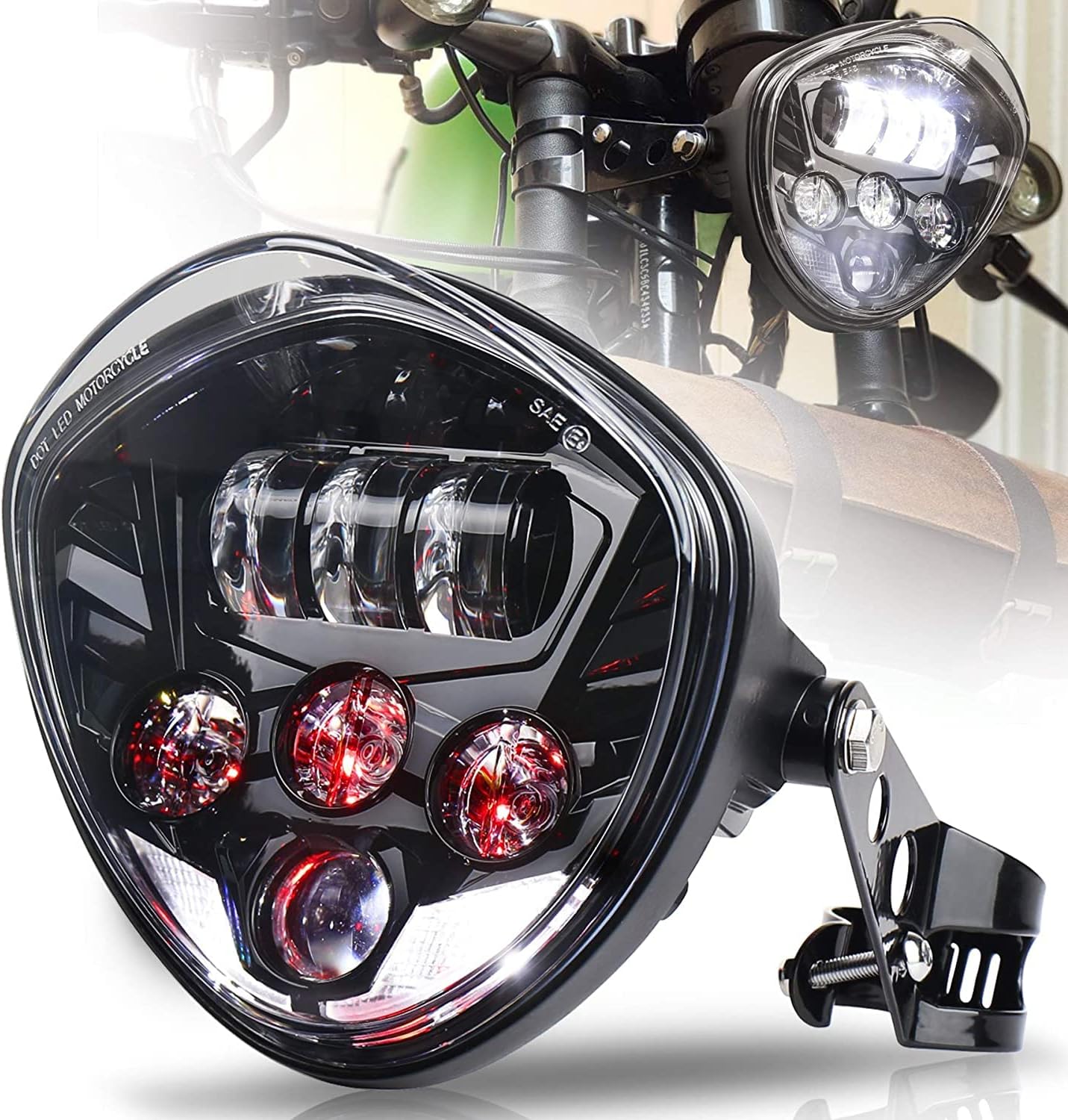 Faro LED para motocicleta, 7inch Soporte Negro Universal Monte ...