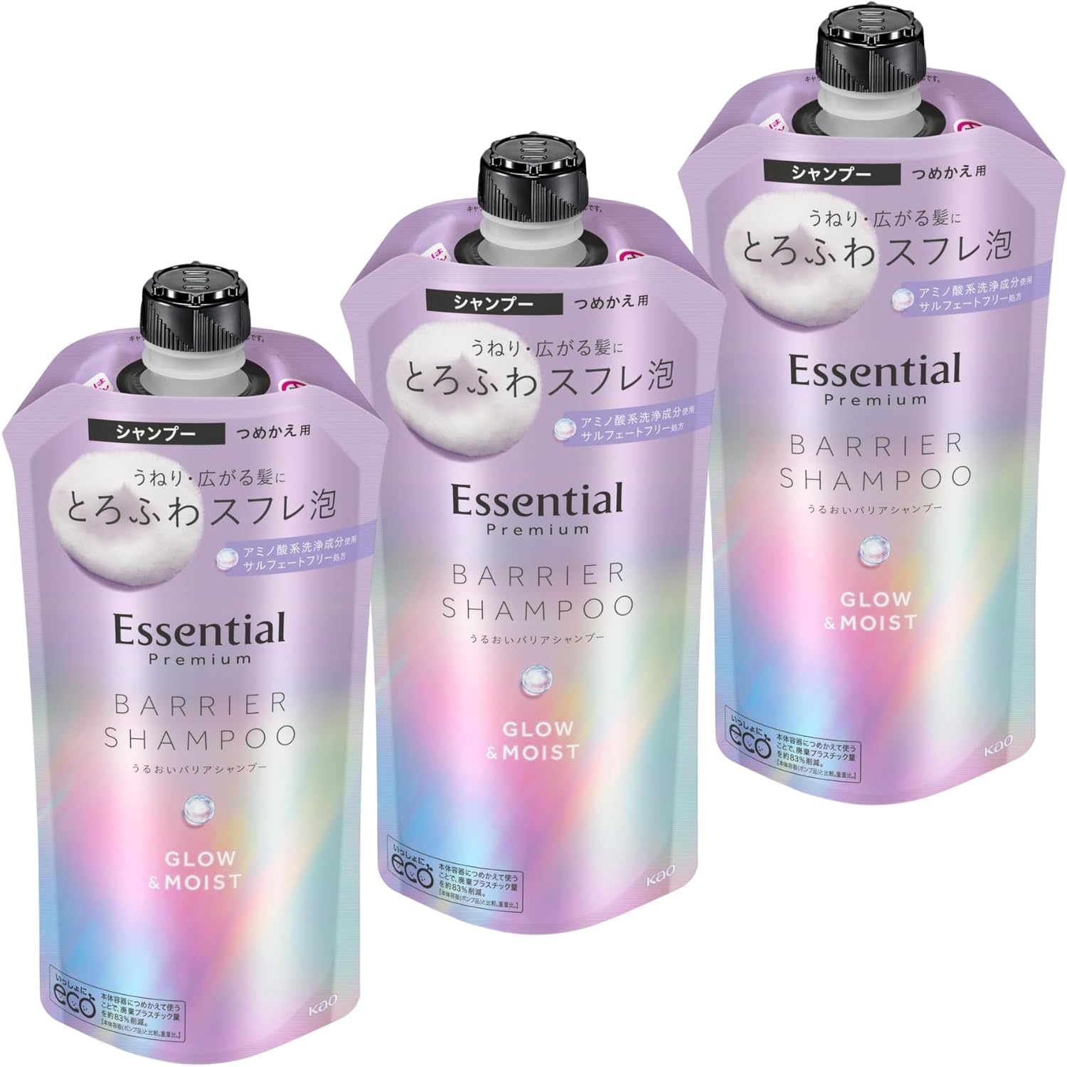 Amazon | エッセンシャル プレミアム うるおいバリアシャンプー グロウ＆モイスト つめかえ用 340ml + おまけ付き 詰め替え 3個セット | TKHY | シャンプー 通販