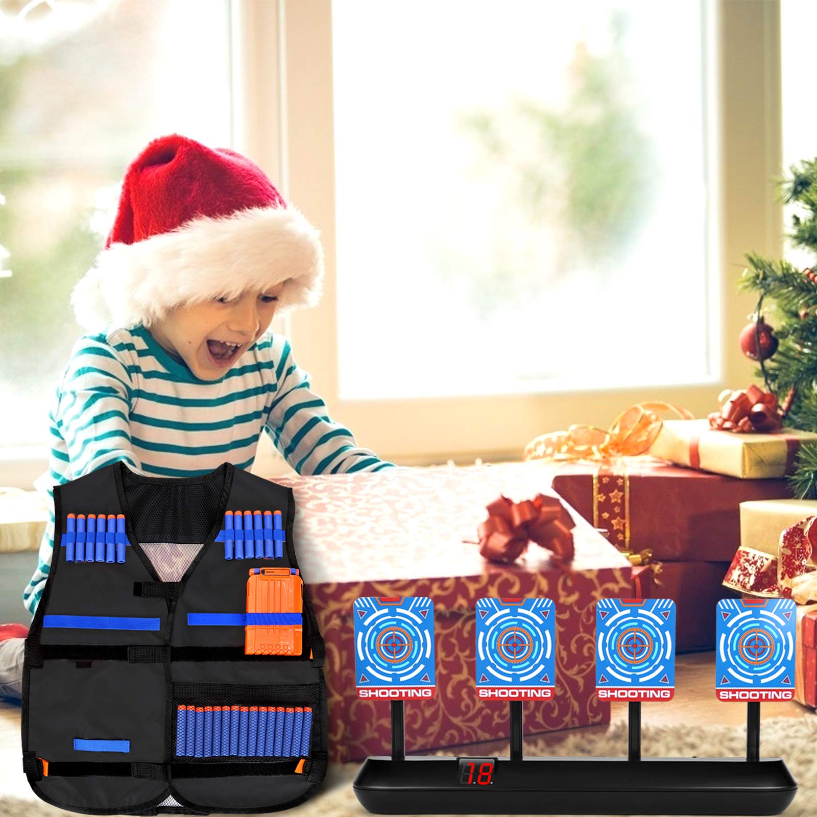 Kids Tactical Vest Kit for Nerf Guns with Electronic Shooting Target, 4 ...