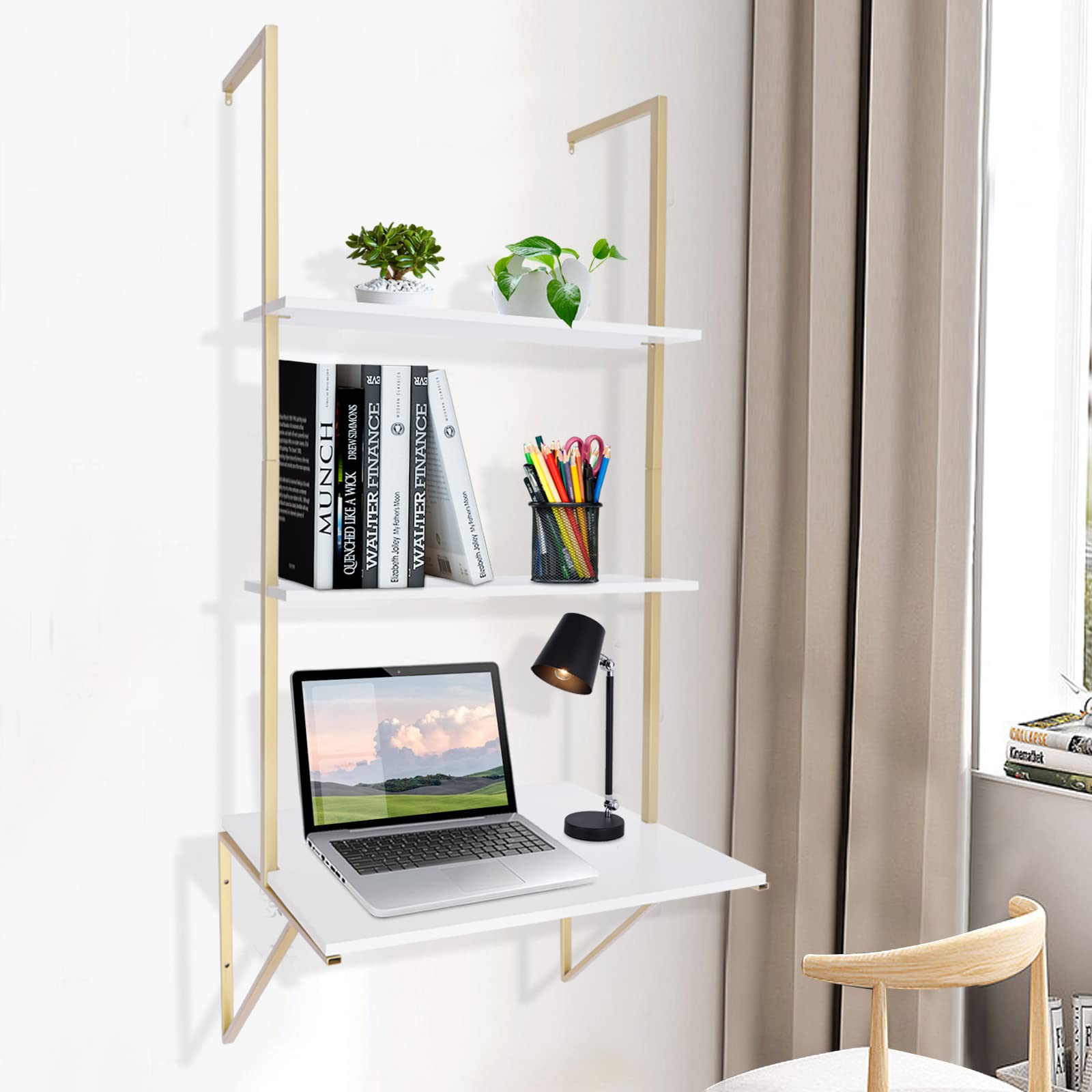 Buy HOOMTLSY Ladder Desk Wall ed Shelf Floating Shelves 3 Tier Standing ...