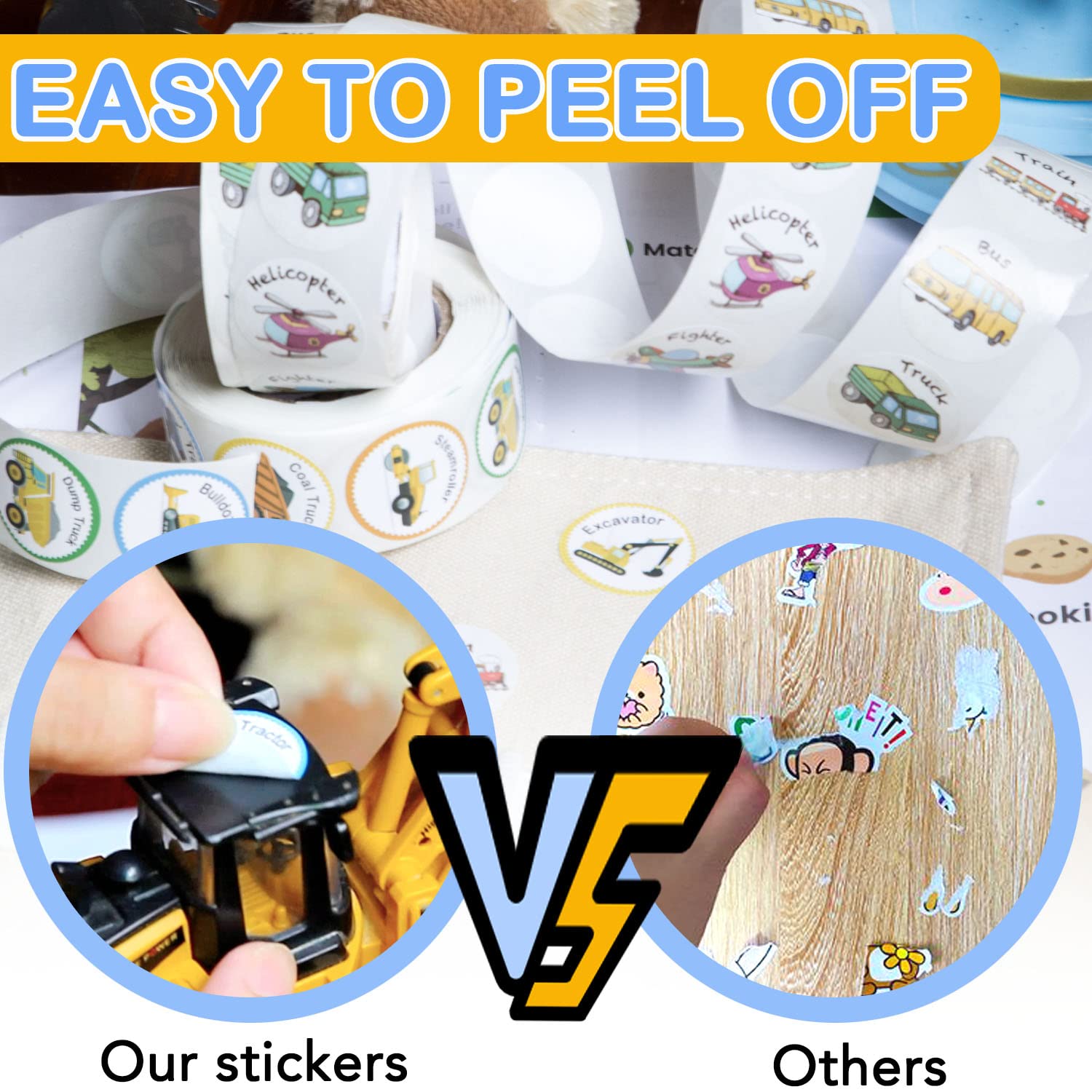 Snapklik.com : 1000 Construction Stickers Roll For Kids - Vehicle