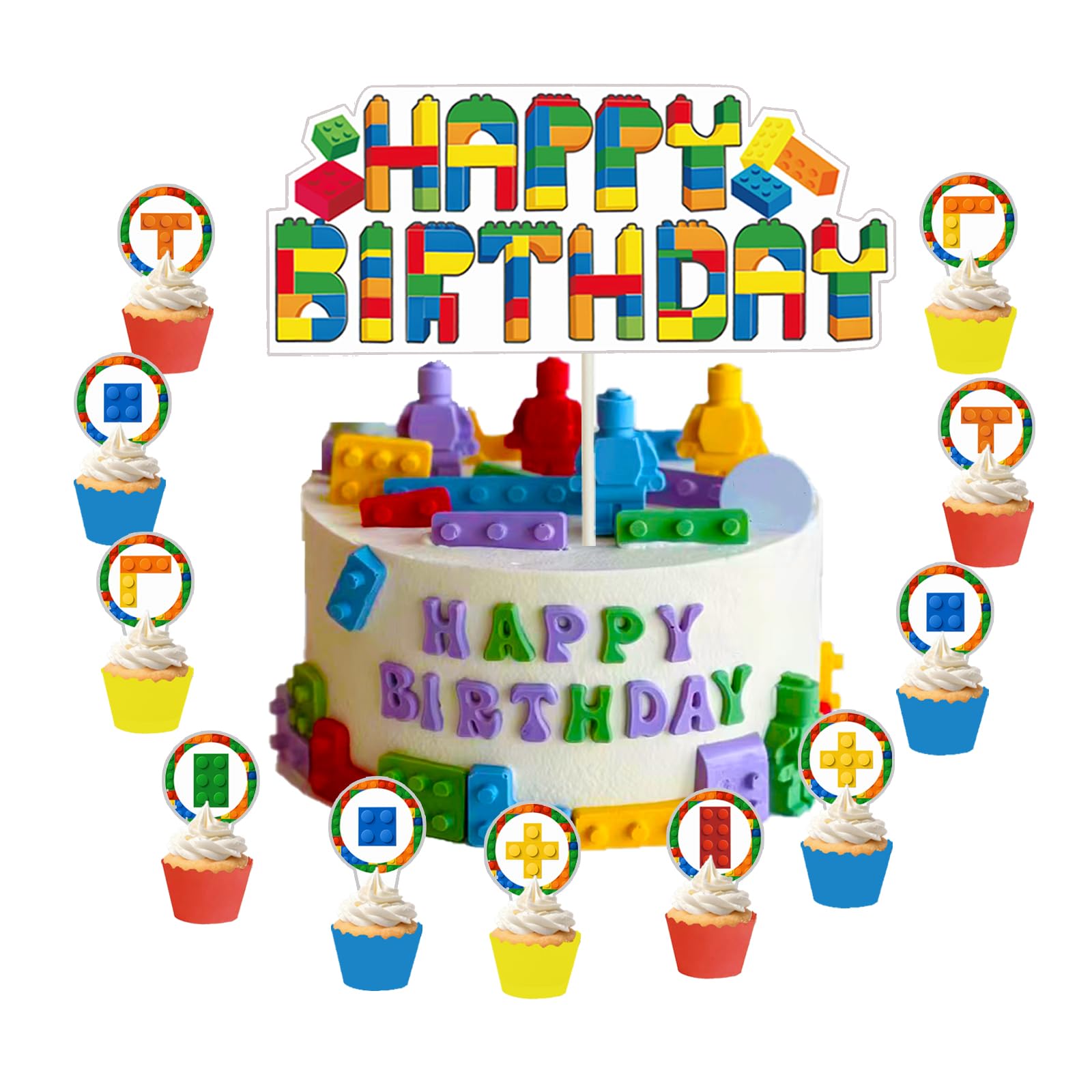 Amazon.com: 37PCS Building Blocks Cake Decorations Building Block Cake ...