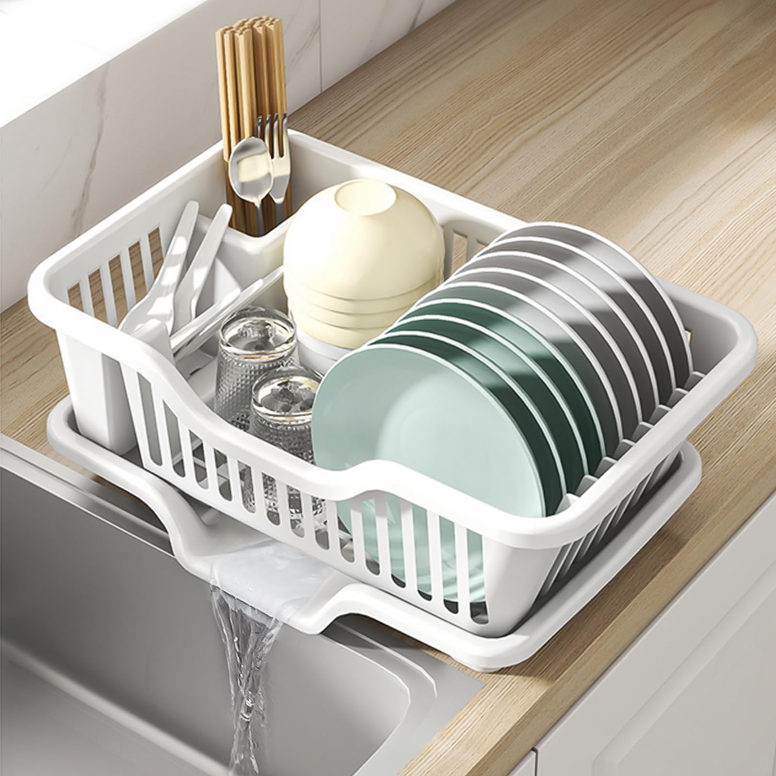 Amazon.com - Heavy Duty 2-Piece Plastic Dish Drying Rack Set in White ...