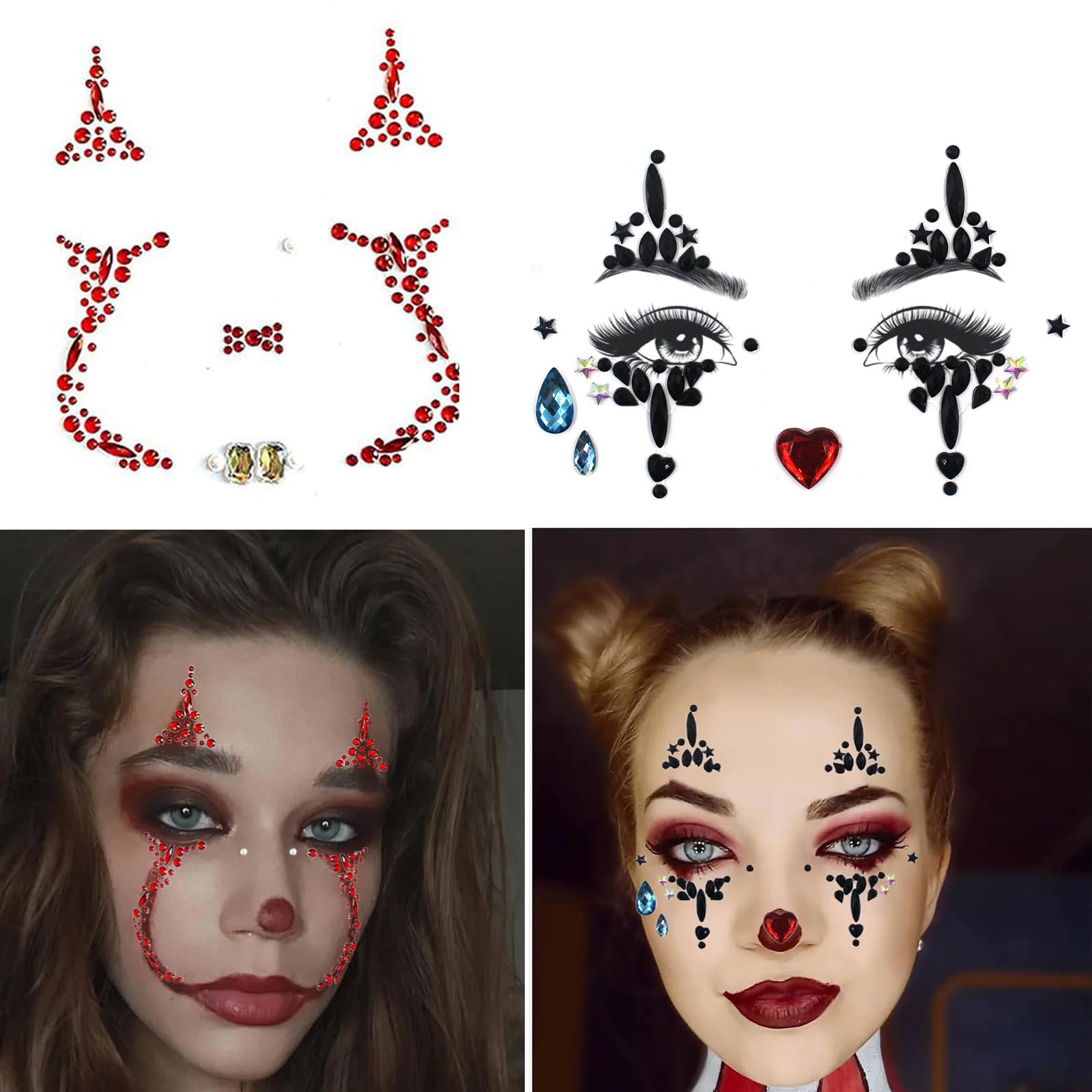 Amazon.com : Halloween Clown Face Gems Jewels, Day of the Dead ...