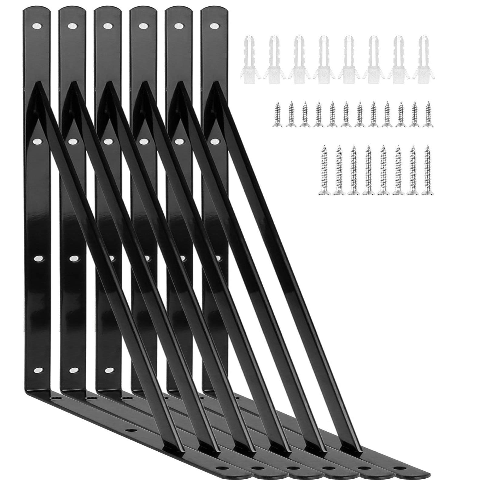 FWEEK Heavy Duty Triangle Shelf Brackets, 6Pcs 400mm Metal, Black ...